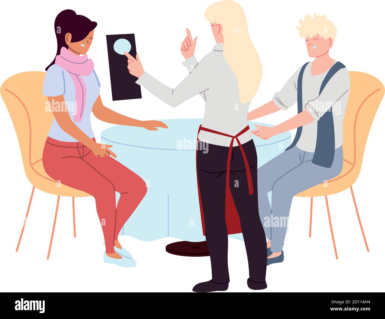 Couple in restaurant and waitress taking the order vector illustration ...