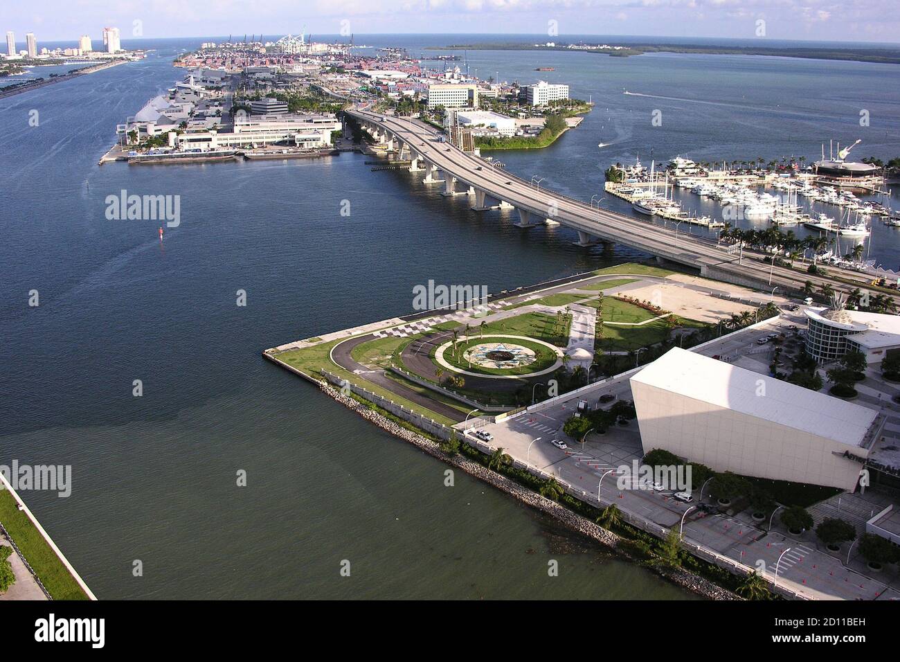 Archival September 2005 aerial view of Port Blvd causeway bridge and ...
