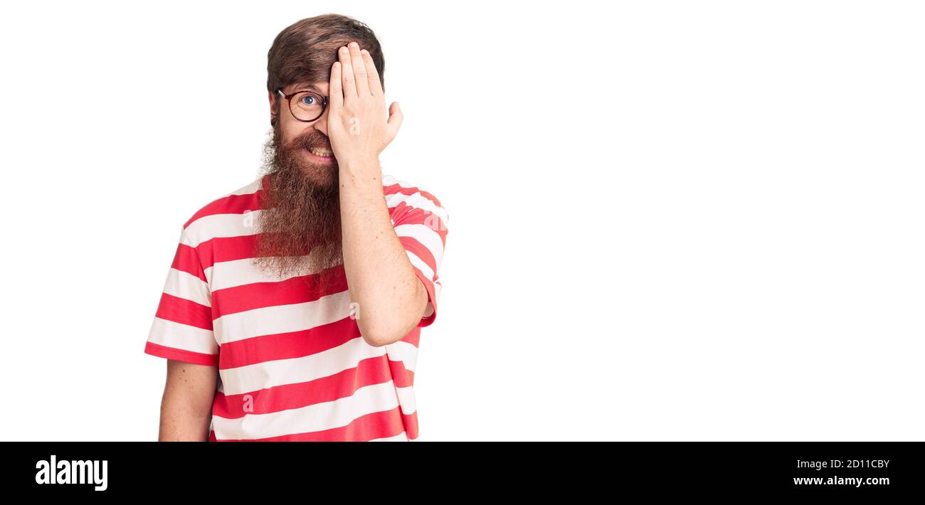 Handsome Young Red Head Man With Long Beard Wearing Casual Clothes