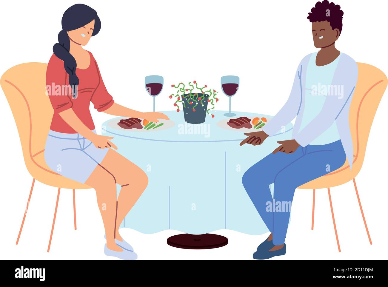 Cartoon Couple At Dinner