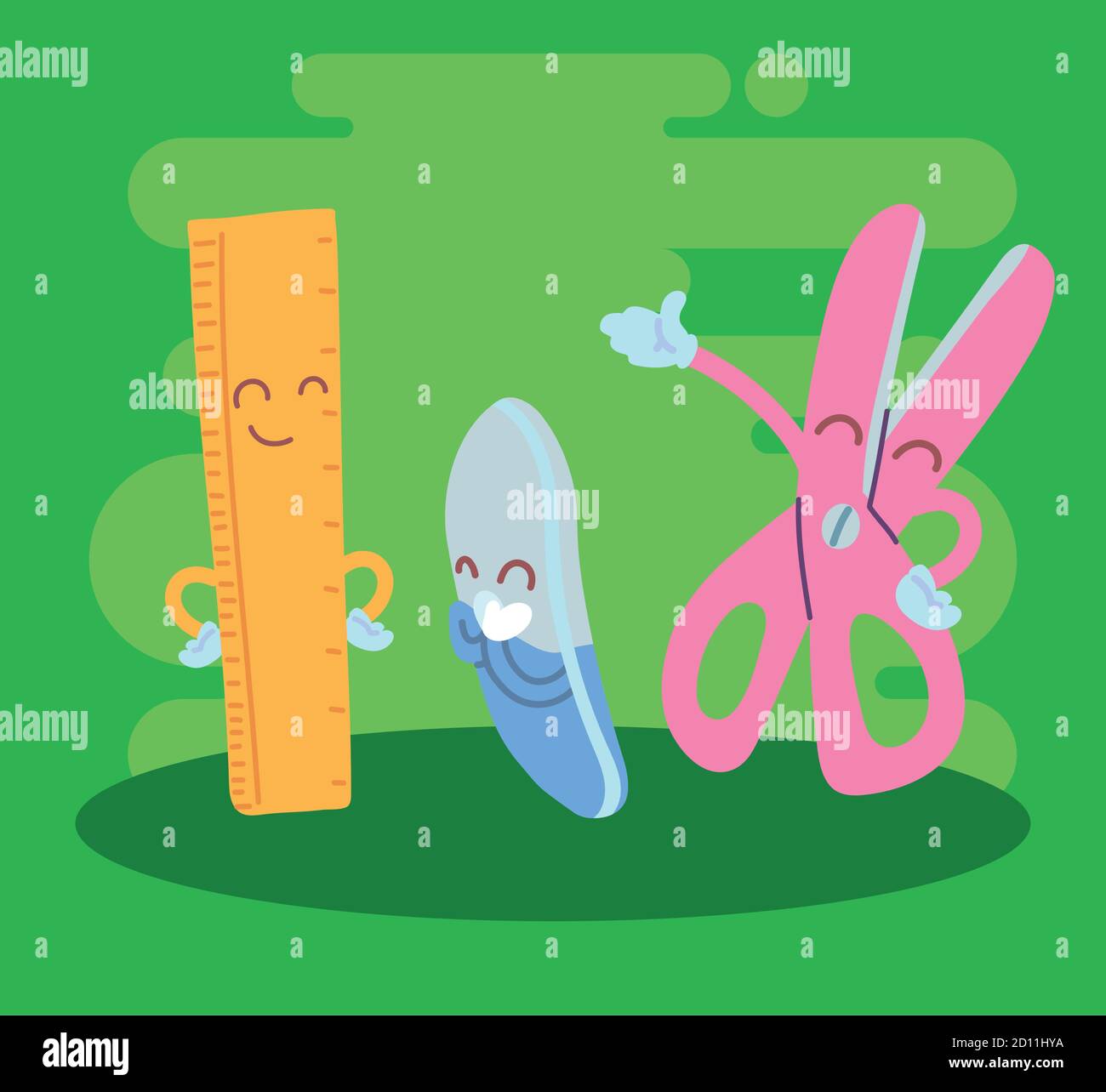 ruler eraser and scissor cartoon design, Back to school eduacation ...