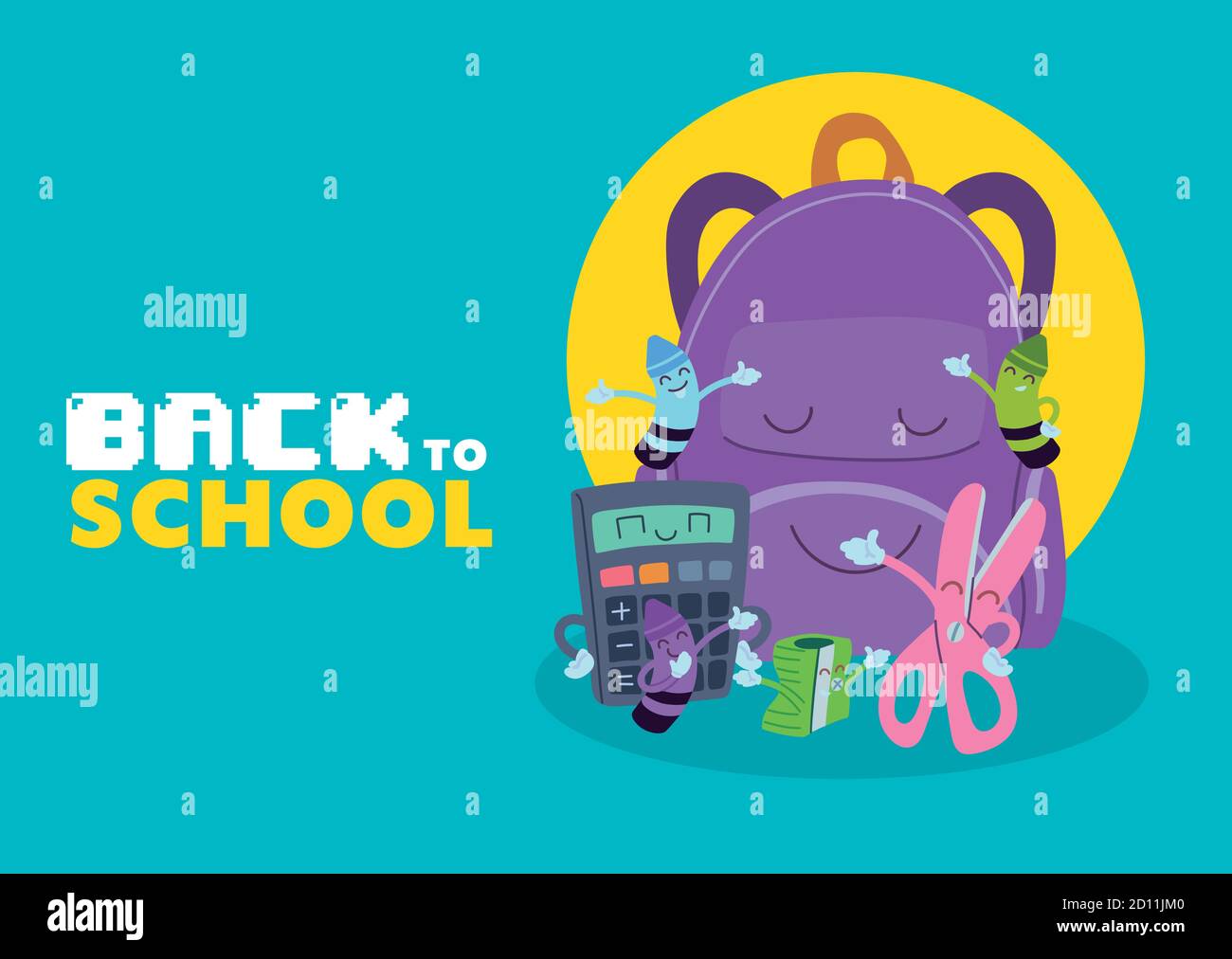 bag and icon set cartoons design, Back to school eduacation class ...