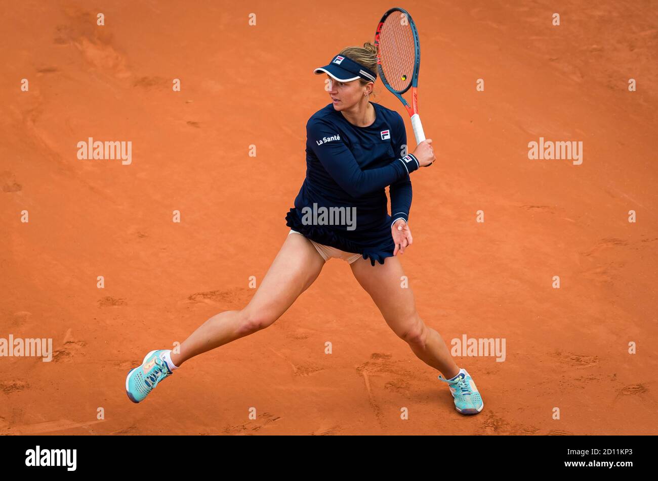 Nadia Podoroska of Argentina in action against Barbora Krejcikova of ...