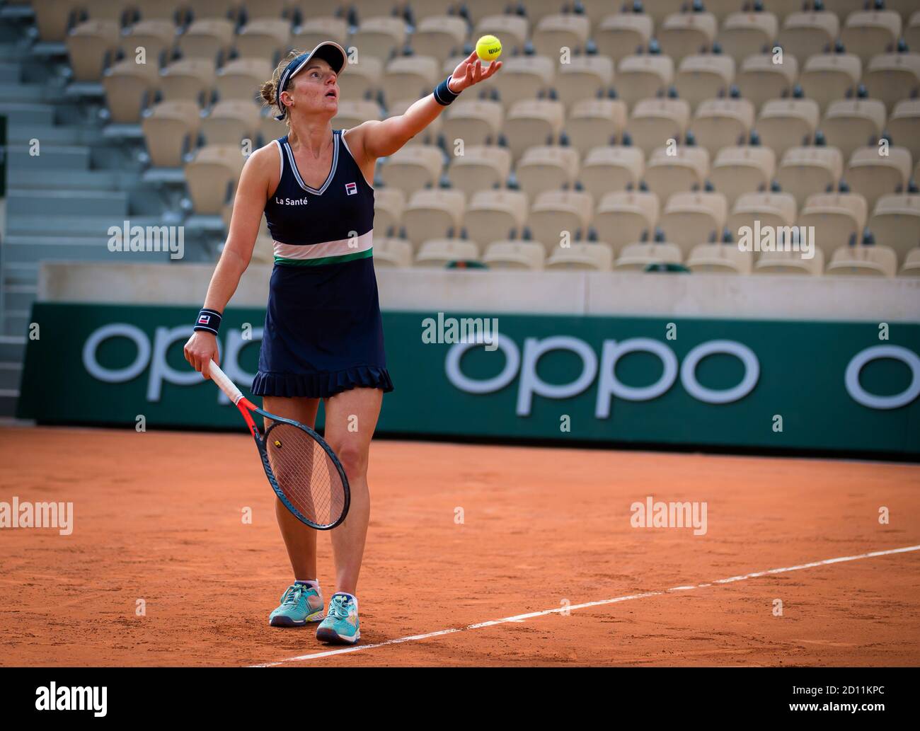 Nadia Podoroska of Argentina in action against Barbora Krejcikova of ...