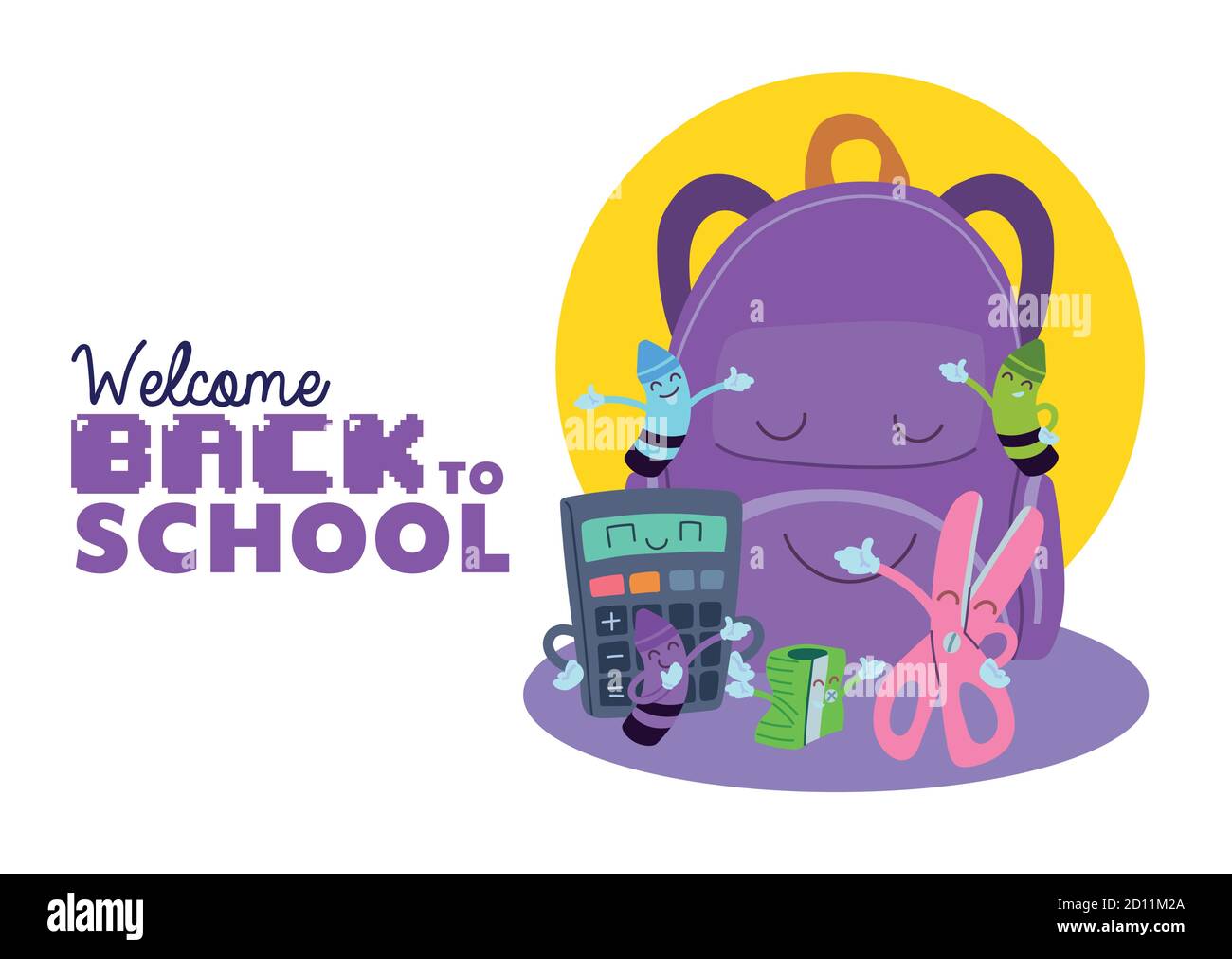 bag and icon set cartoons design, Back to school eduacation class ...