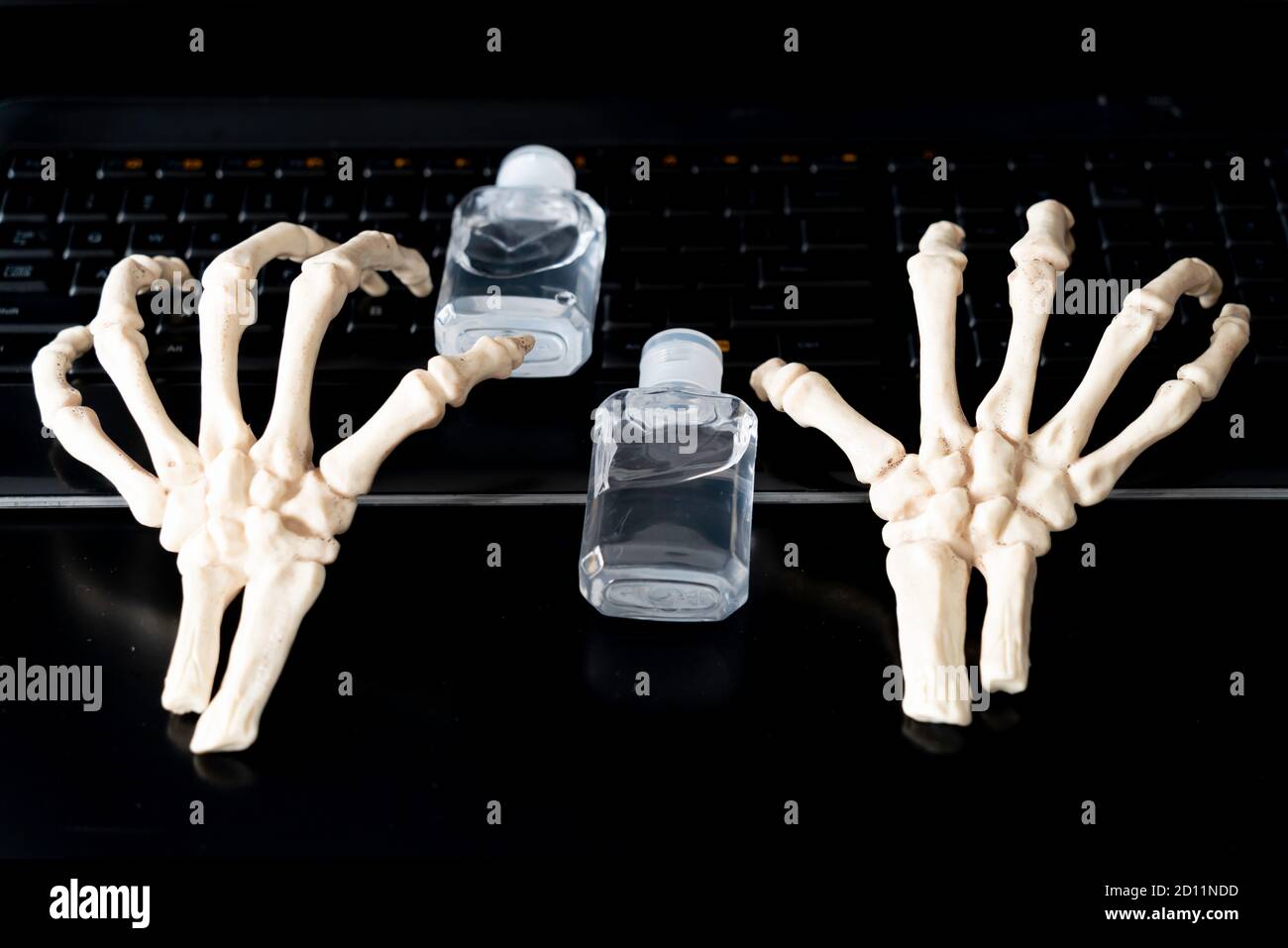 Skeleton Claw hands working on keyboard during Halloween Stock Photo ...