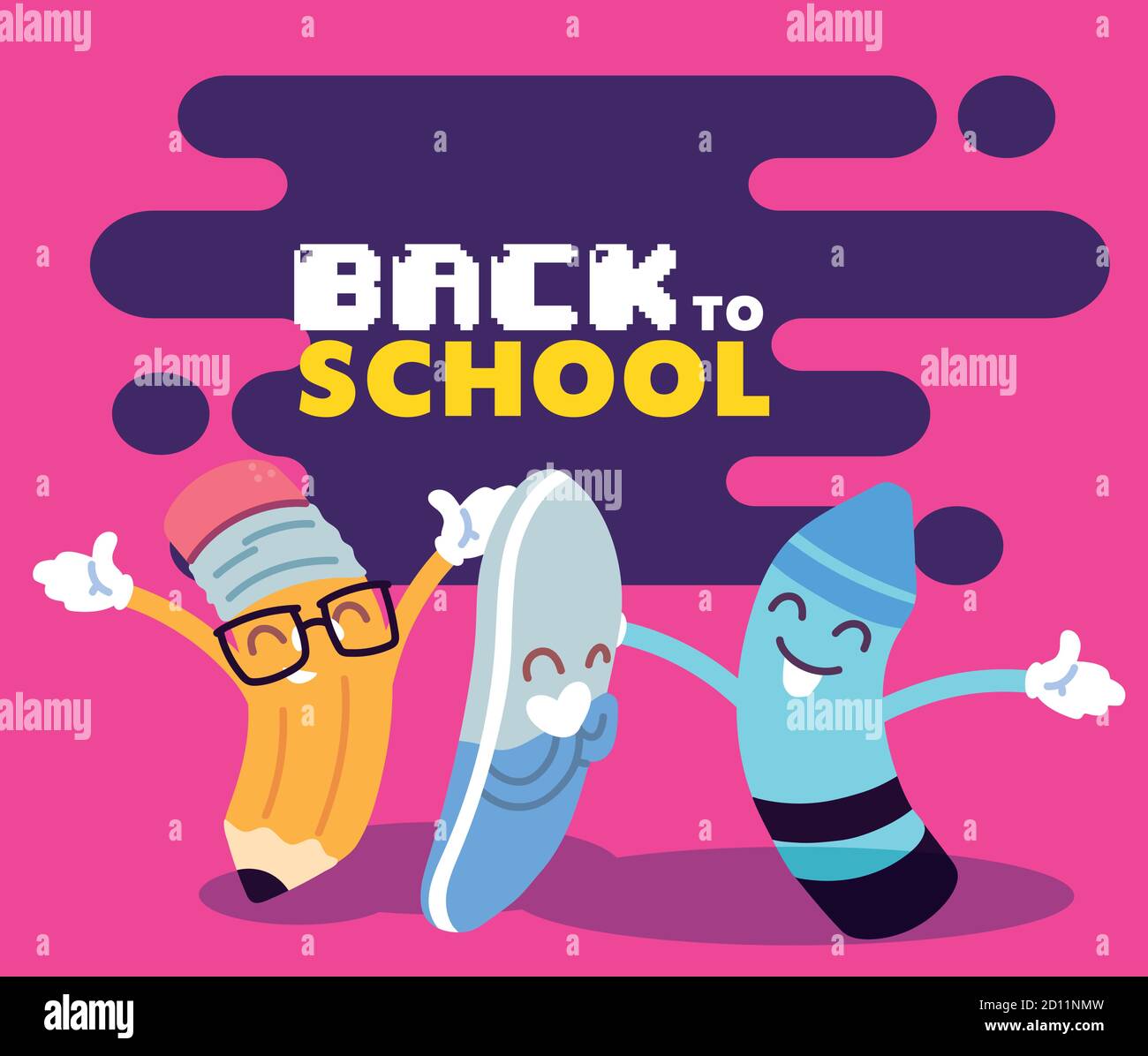 pencil eraser and crayon cartoon design, Back to school eduacation ...