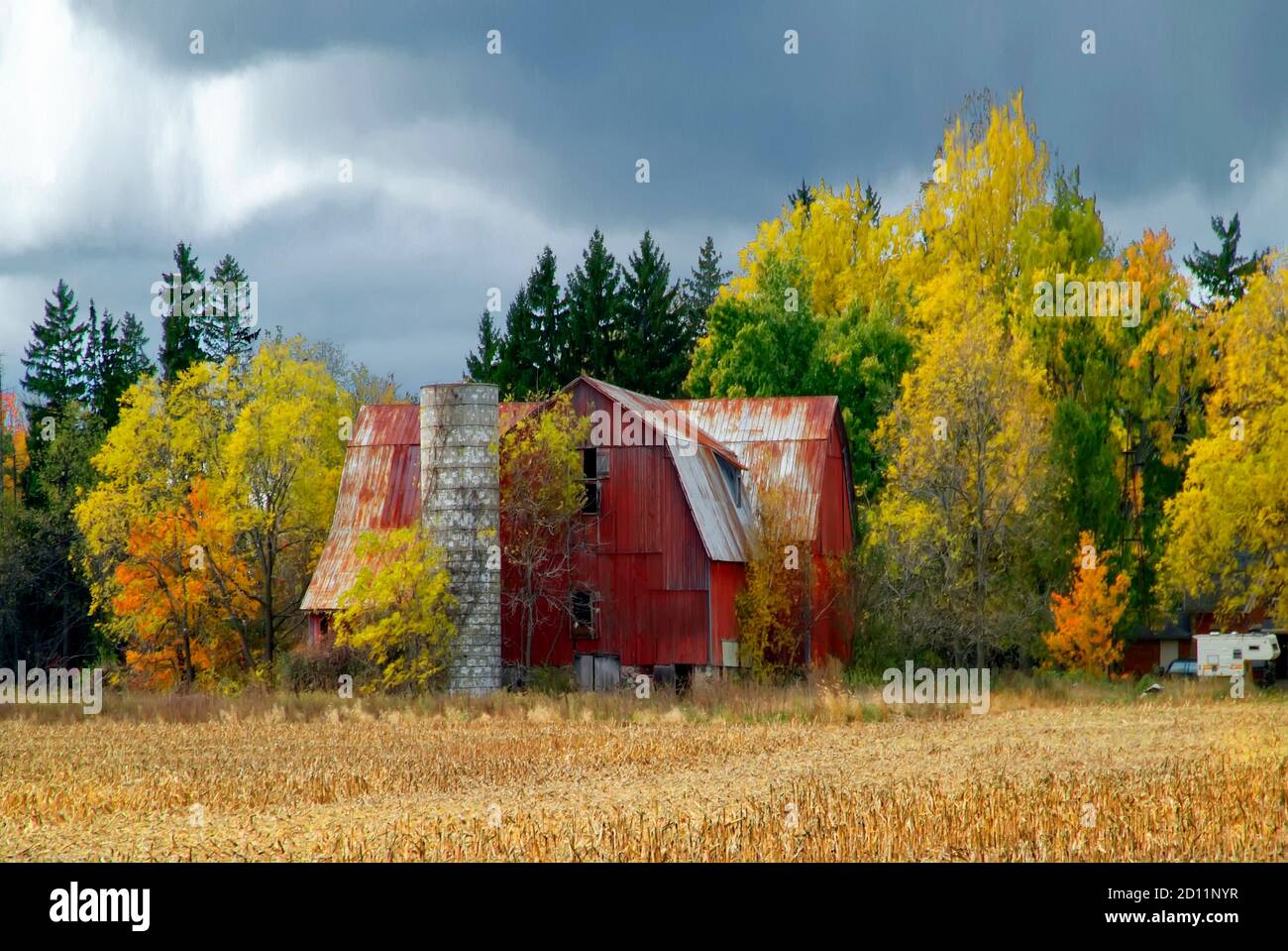 Midwest fall color autumn farm scene setting in Michigan Stock Photo ...
