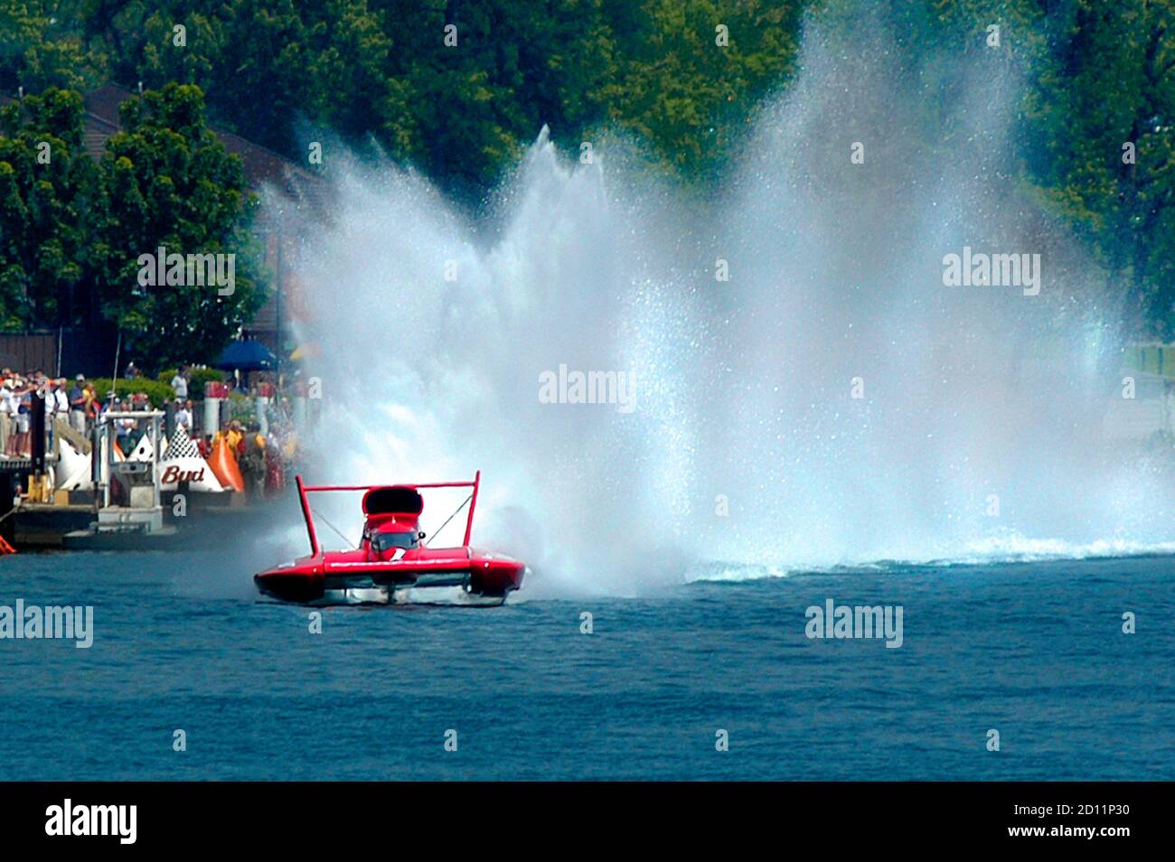 Red Hydroplane boat racing on the St. Clair River in St. Clair Michigan ...