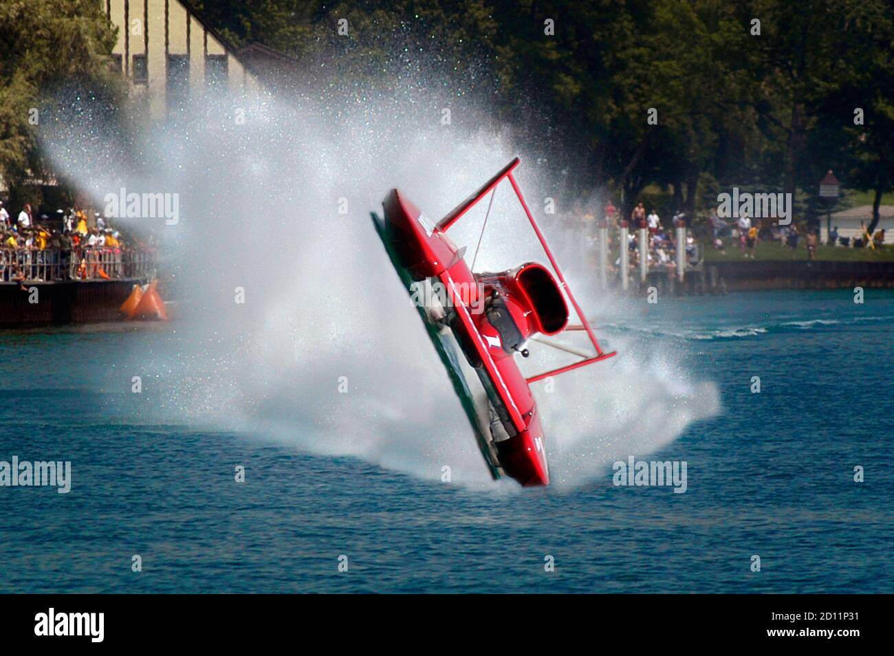 Red Hydroplane boat racing on the St. Clair River in St. Clair Michigan ...