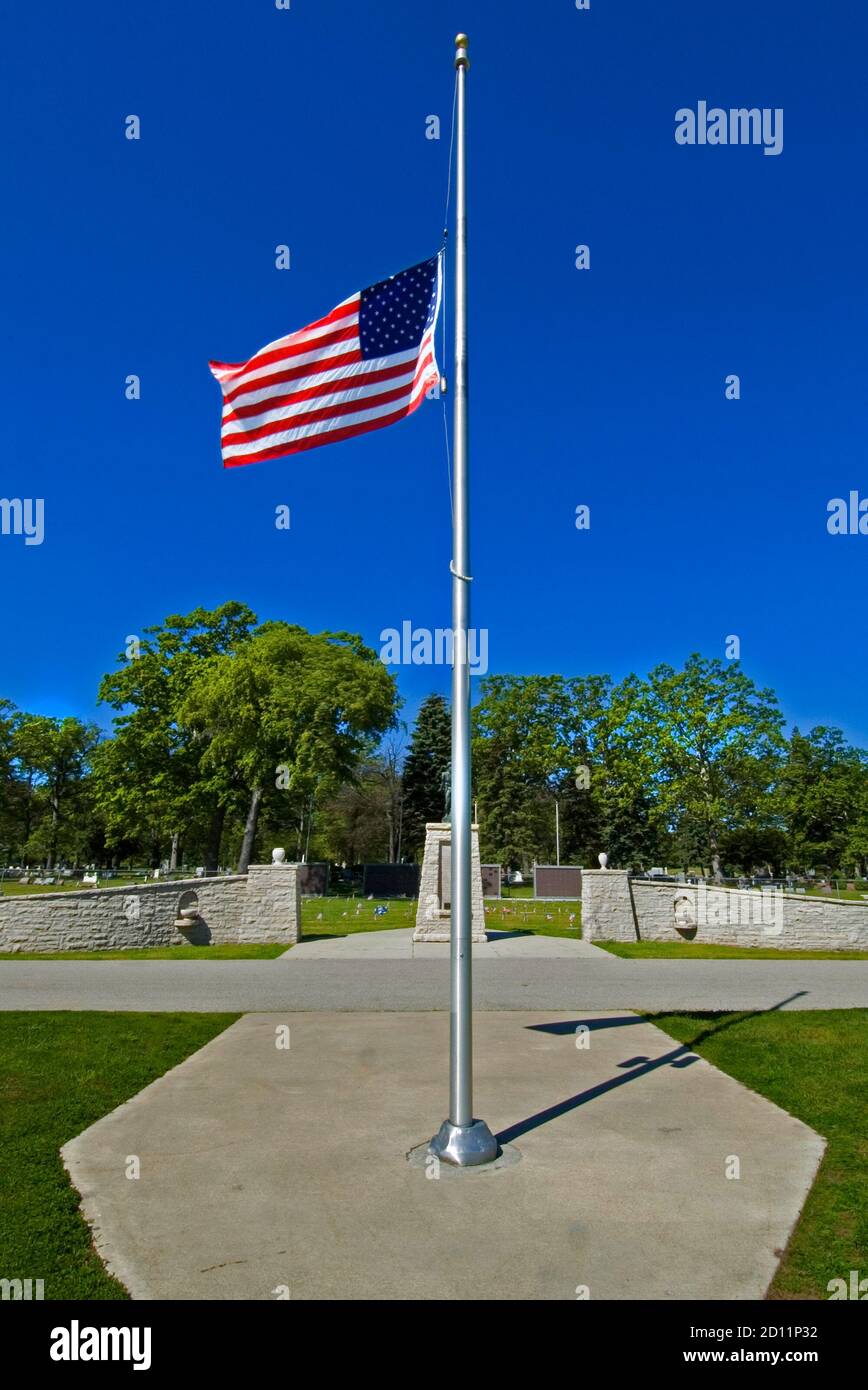 United States American flag flying flies at half mast staff Stock Photo ...