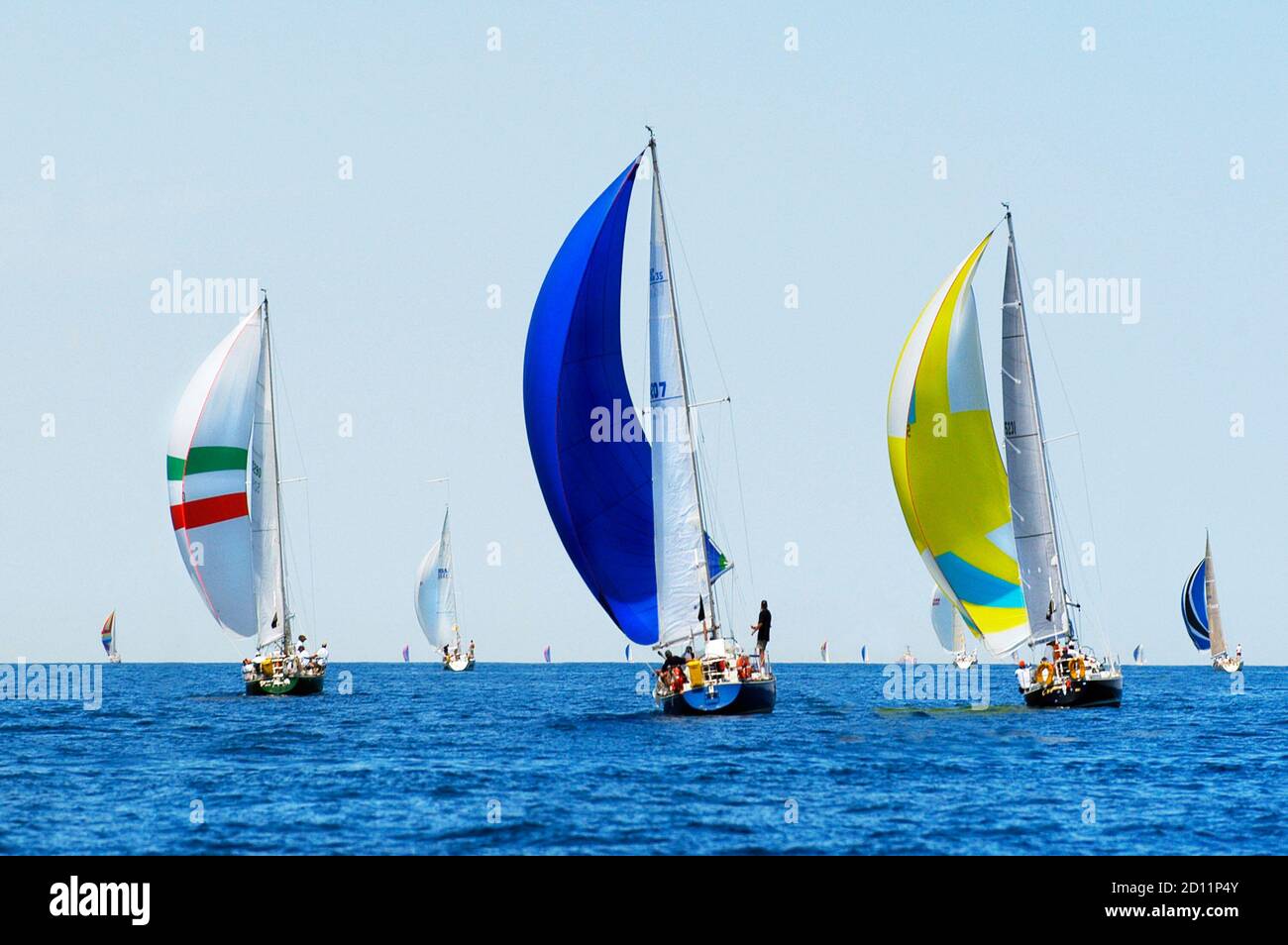 Sailboating with spinnakers on Lake Huron at Port Huron Michigan Stock ...
