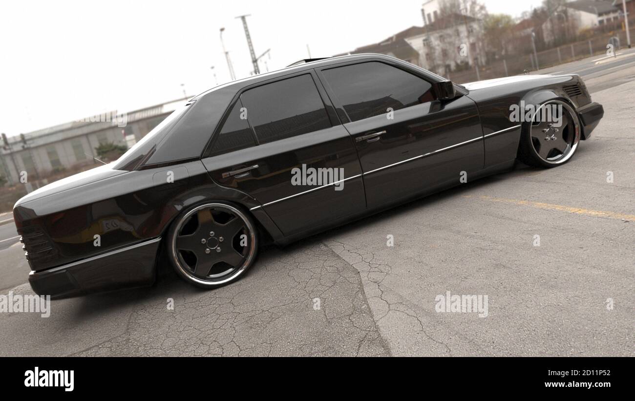 BLACK CAR 3D RENDER SIDE Stock Photo - Alamy