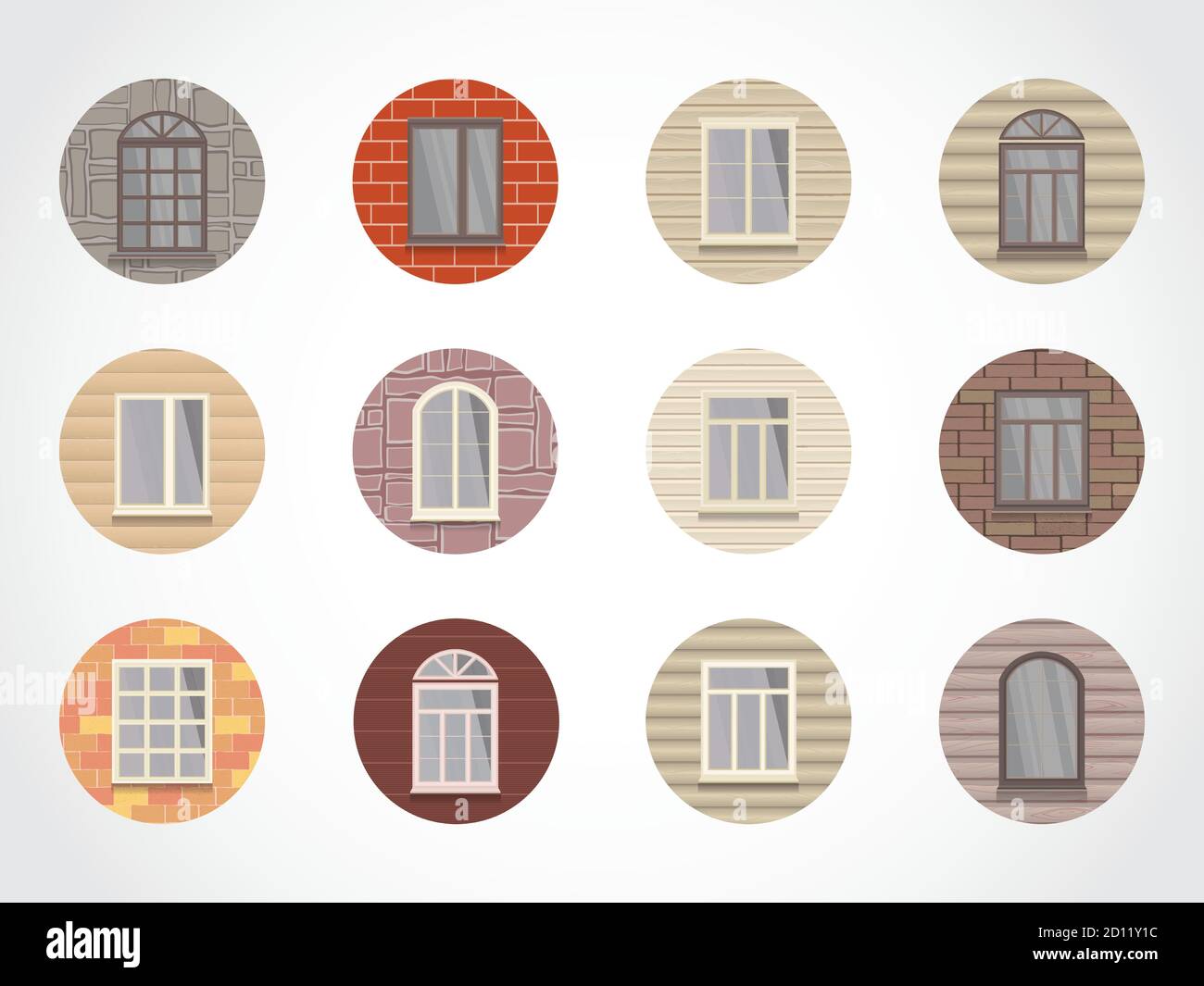 Vector set of round colored icons of windows on different walls Stock ...