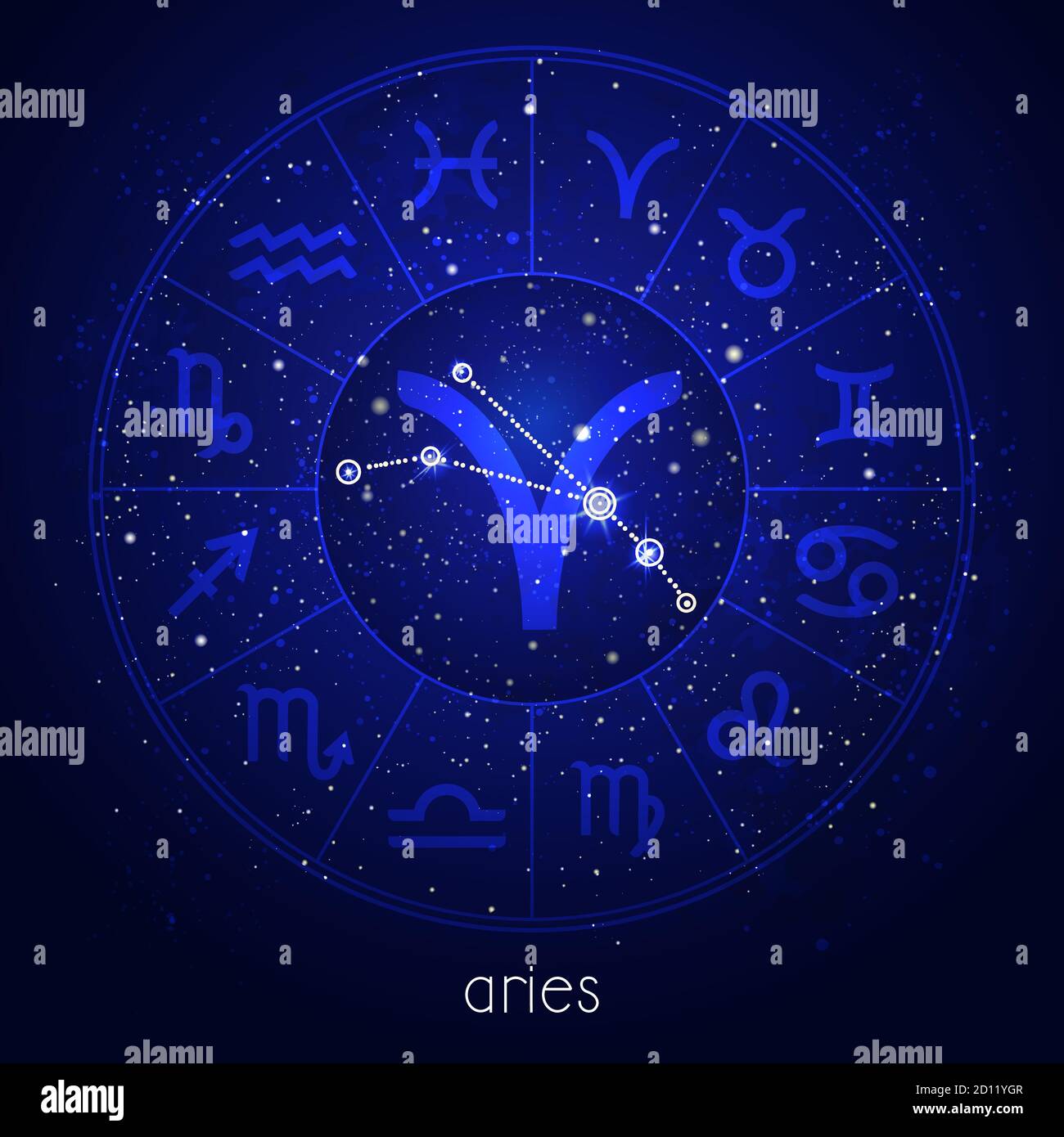 Zodiac sign and constellation ARIES with Horoscope circle and sacred ...