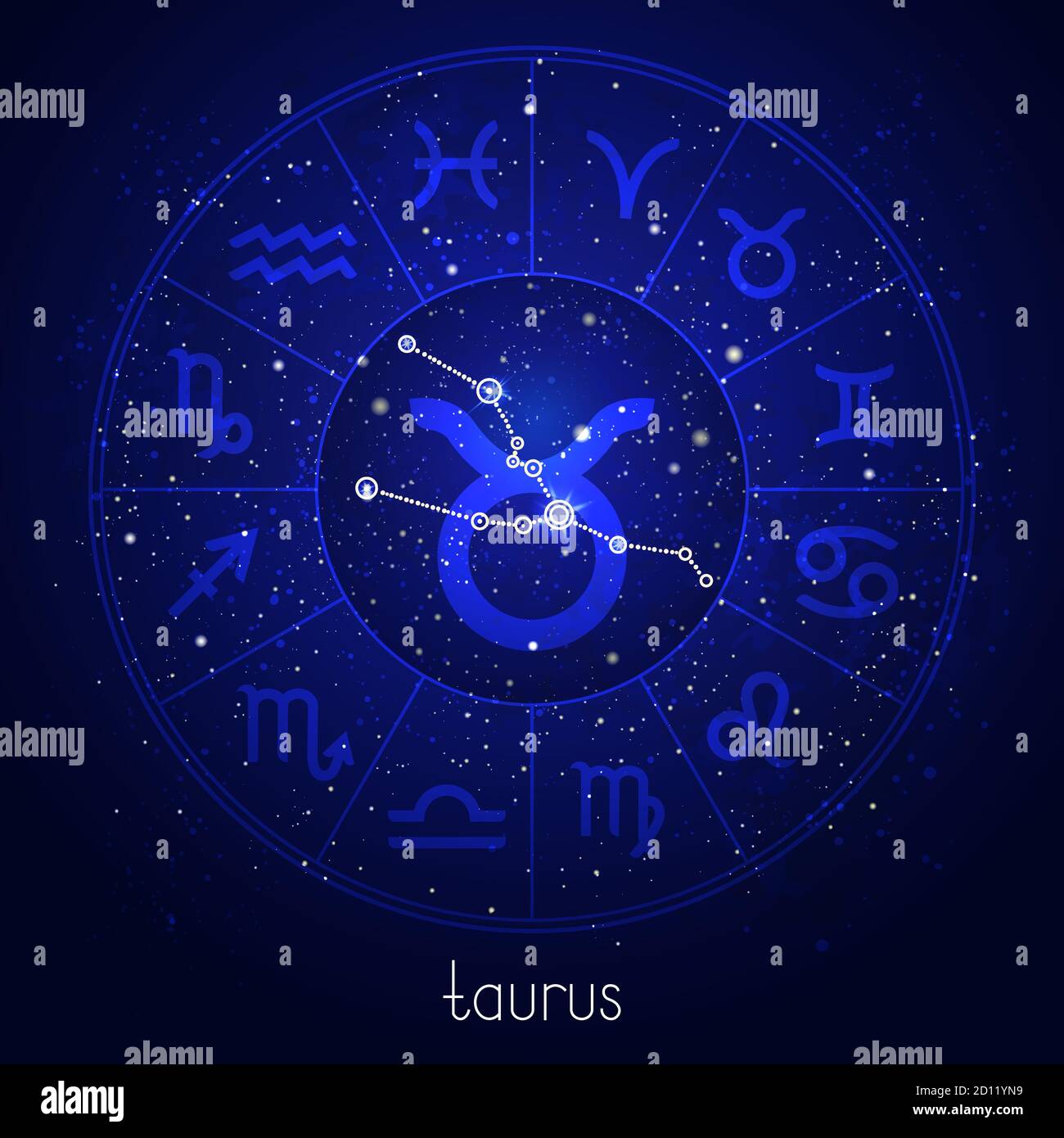 Zodiac sign and constellation TAURUS with Horoscope circle and sacred ...