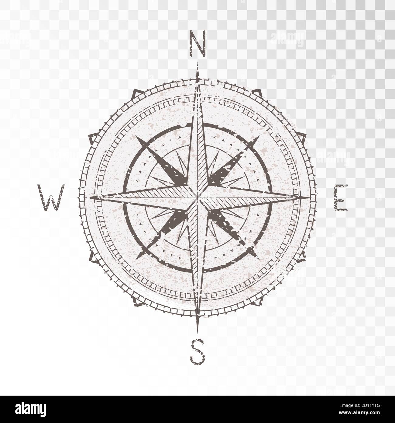 Vector illustration with a vintage textured compass or wind rose and ...