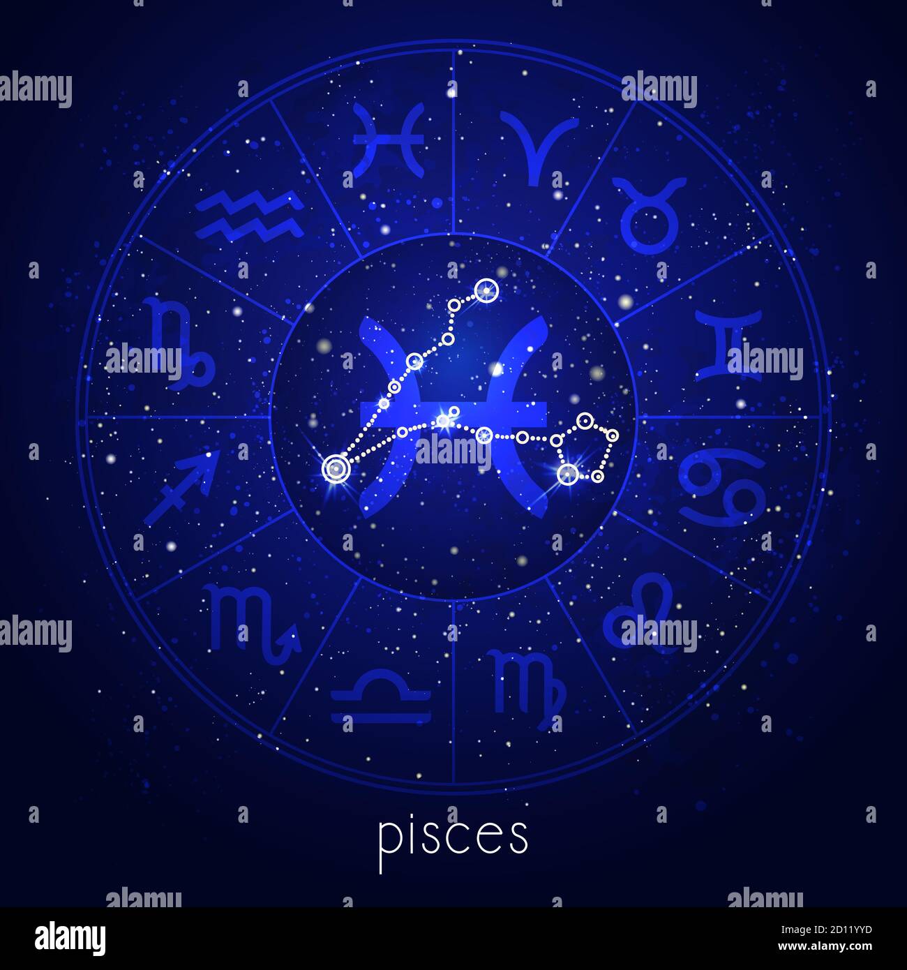 Zodiac sign and constellation PISCES with Horoscope circle and sacred ...