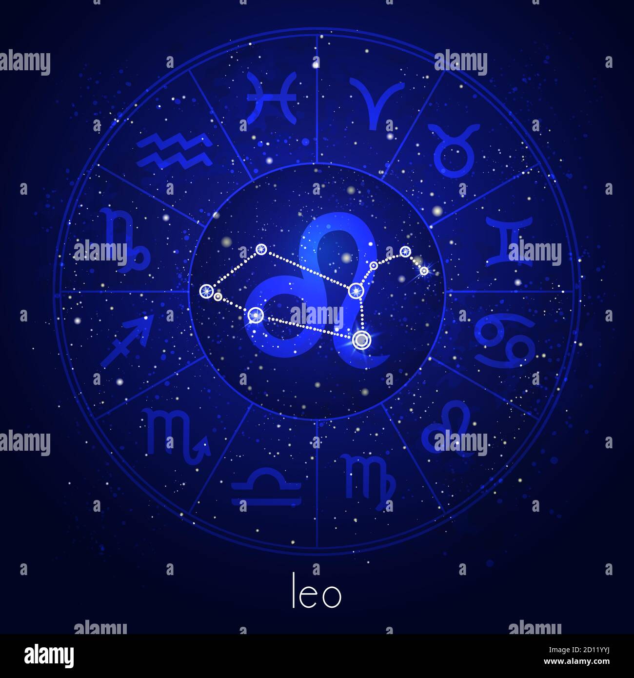 Zodiac sign and constellation LEO with Horoscope circle and sacred ...