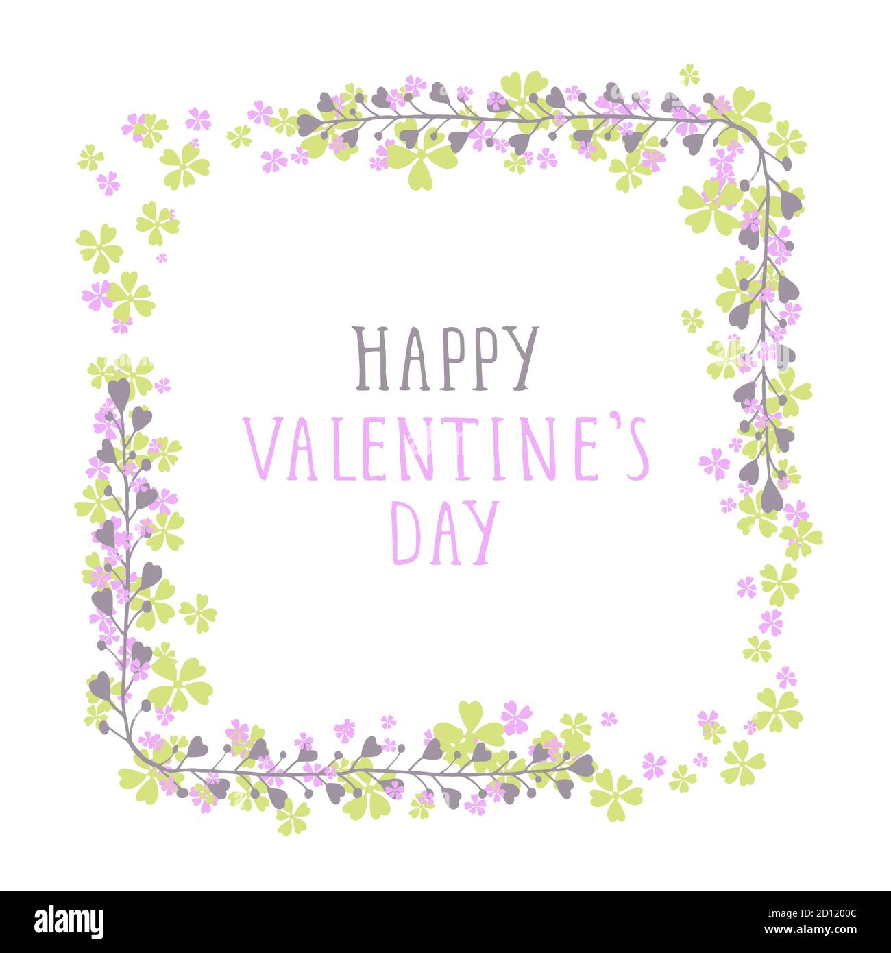 Vector hand drawn illustration of text HAPPY VALENTINE'S DAY and floral ...
