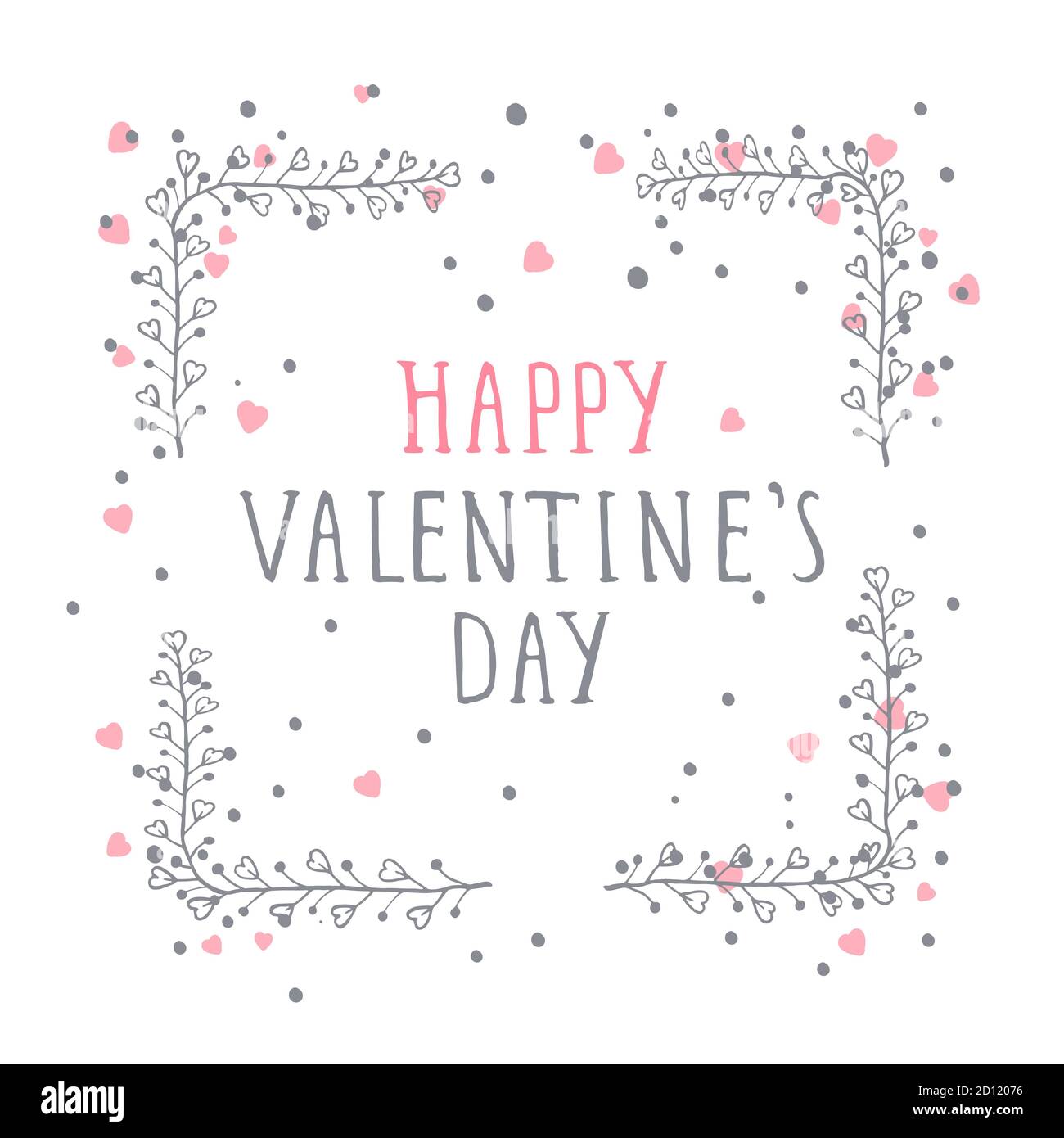 Vector hand drawn illustration of text HAPPY VALENTINE'S DAY and floral ...