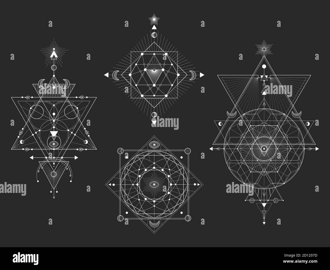 Vector set of Sacred geometric symbols with moon, eye, arrows ...