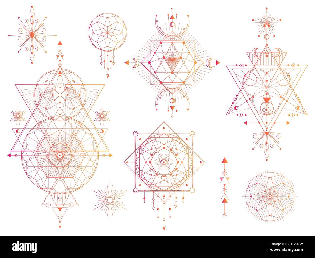 Vector set of Sacred geometric symbols with moon, eye, arrows ...