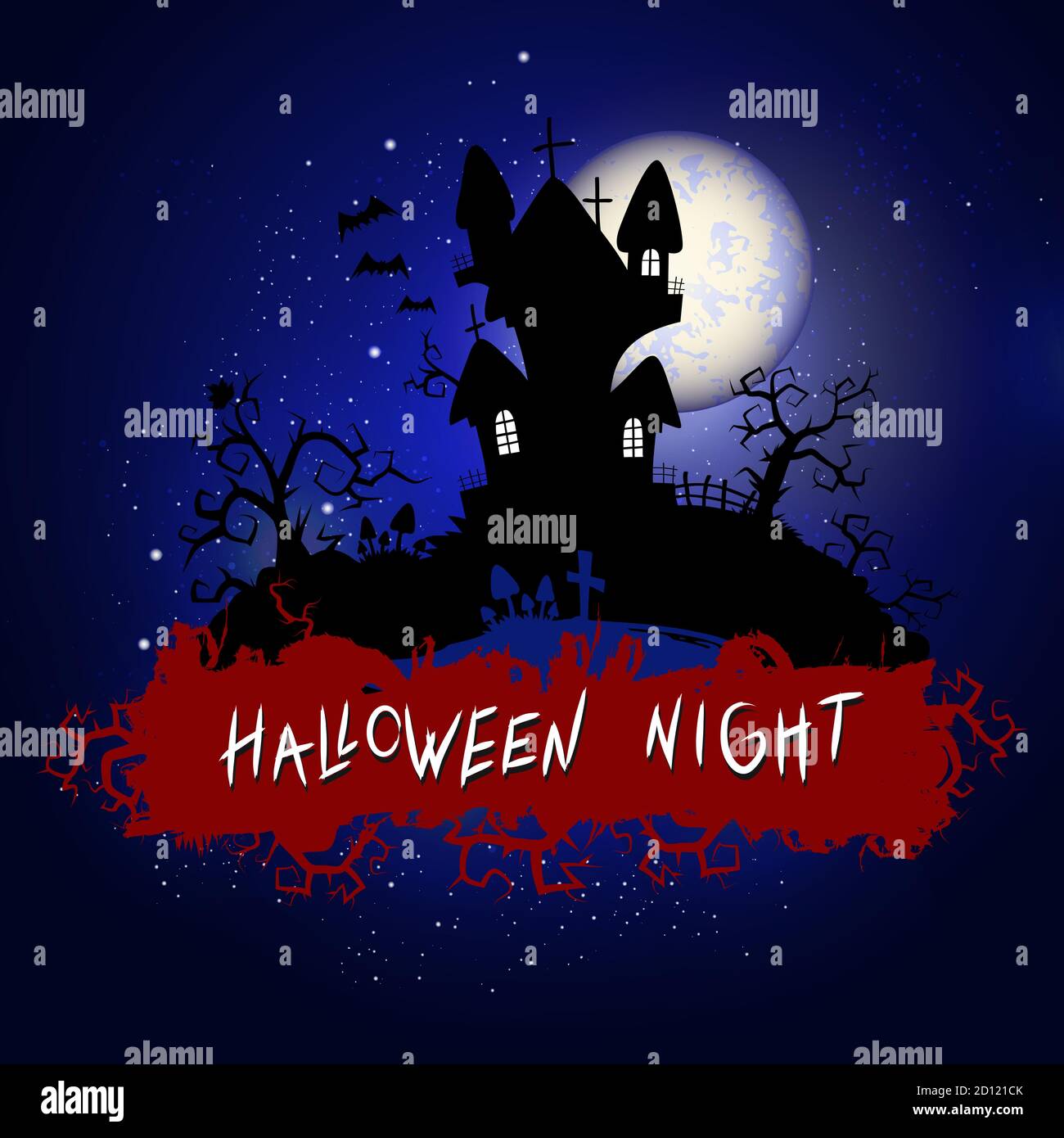 Vector Halloween illustration with sinister castle and inscription on ...