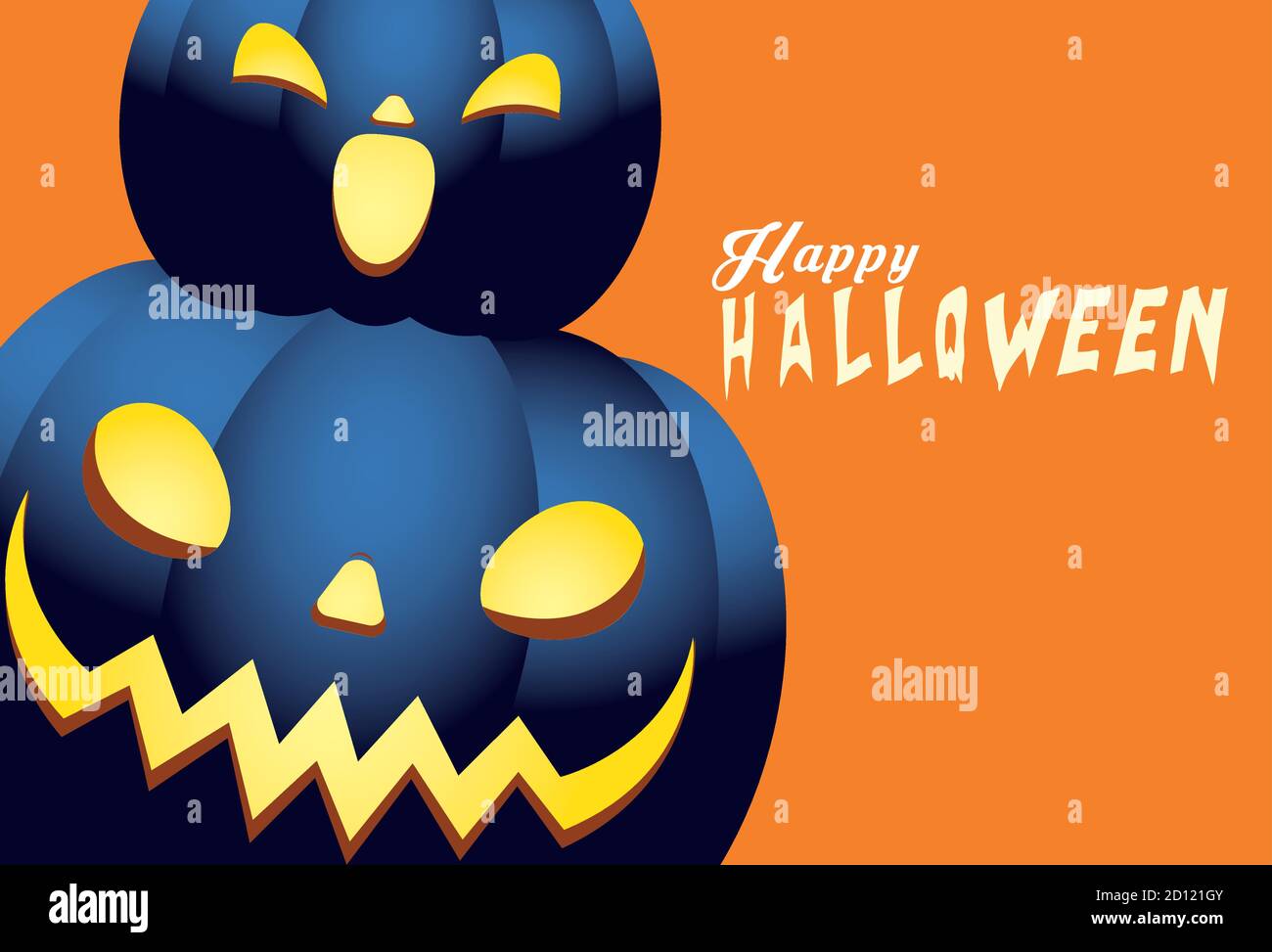 Halloween blue pumpkins cartoons design, Holiday and scary theme Vector ...