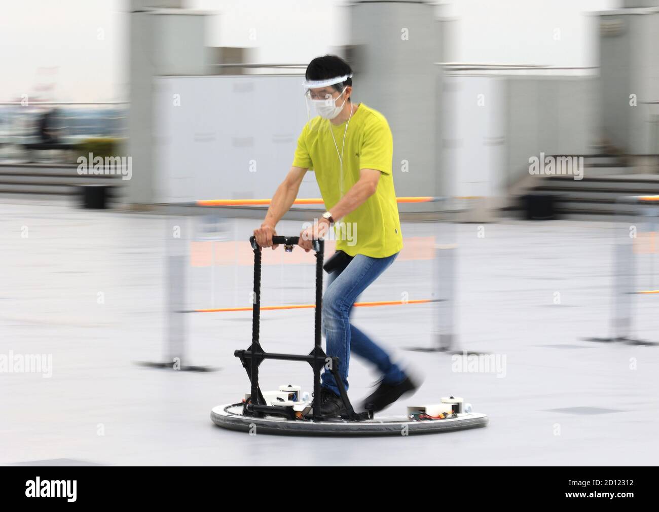 Tokyo, Japan. 3rd Oct, 2020. A member of the Micro Hovercraft ...