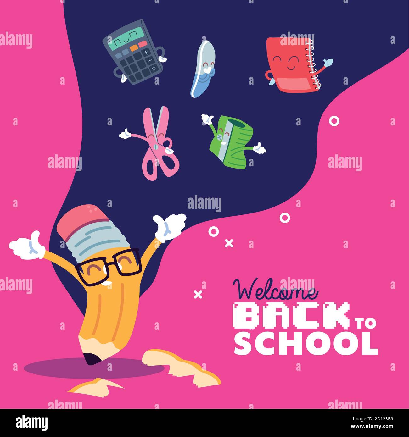 pencil and icon set cartoons design, Back to school eduacation class ...