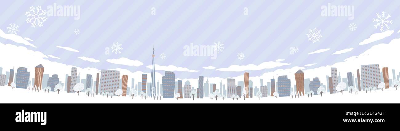 Cityscape of the city in winter. Horizontal size.Vector art that is ...