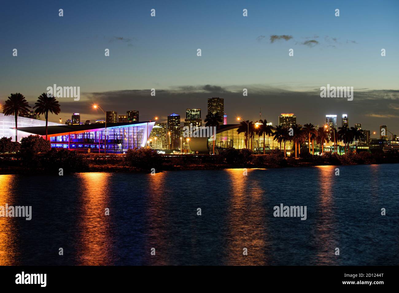 Miami, Florida, USA skyline on Port Miami Florida, city night ...