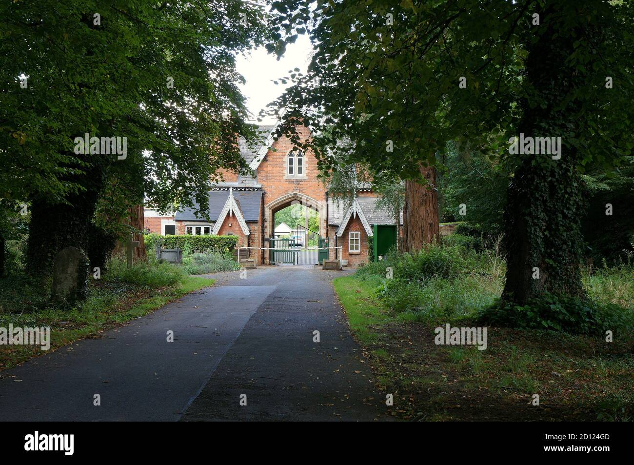 The gatehouse entrance from inside the Boston Victorian cemetery Stock ...