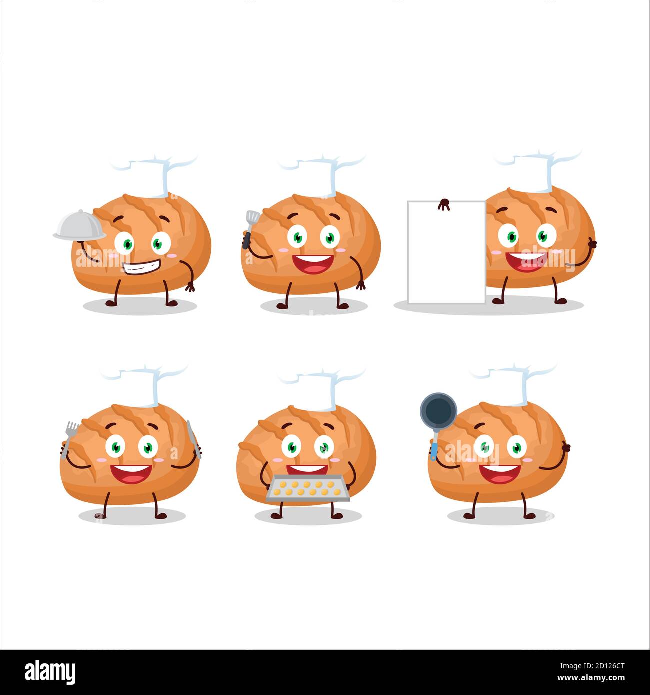 Cartoon character of bun bread with various chef emoticons Stock Vector ...