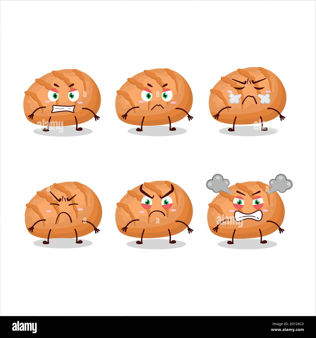 Bun bread cartoon character with various angry expressions Stock Vector ...