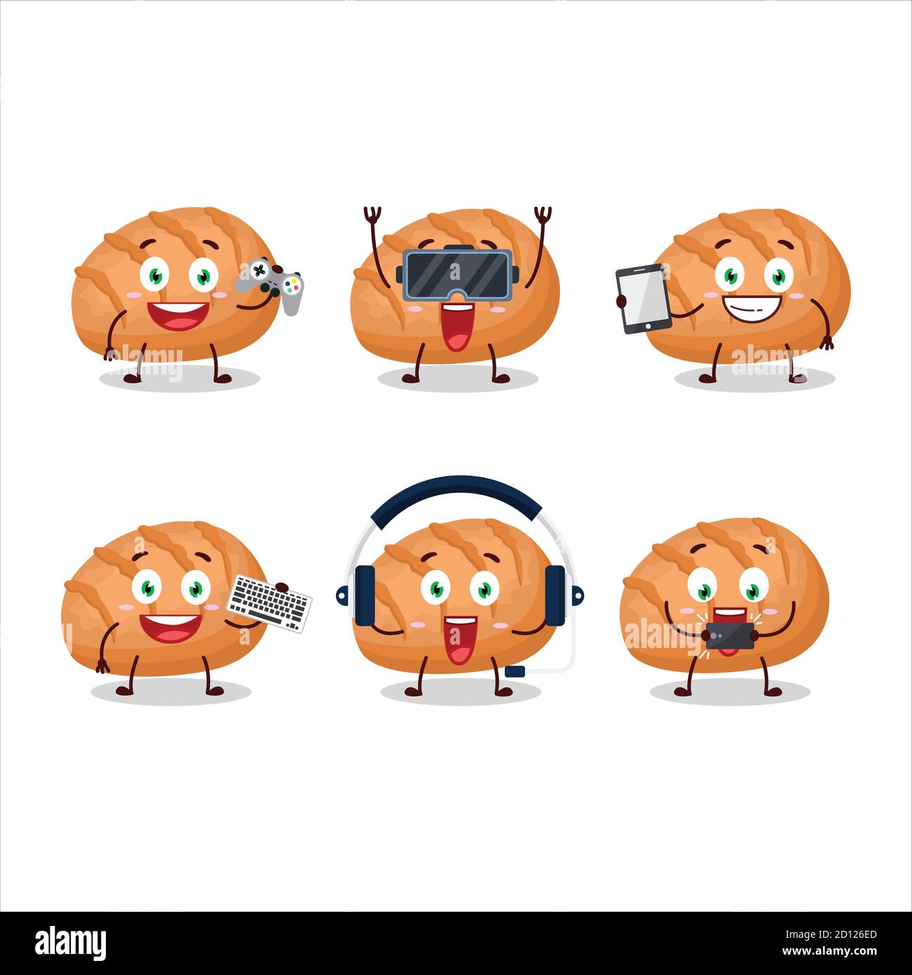 Bun bread cartoon character are playing games with various cute ...