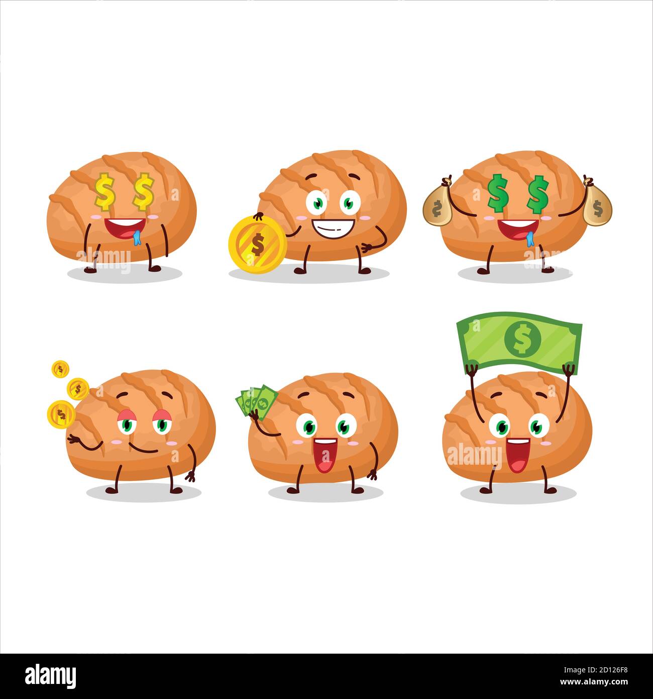 Bun bread cartoon character with cute emoticon bring money Stock Vector ...