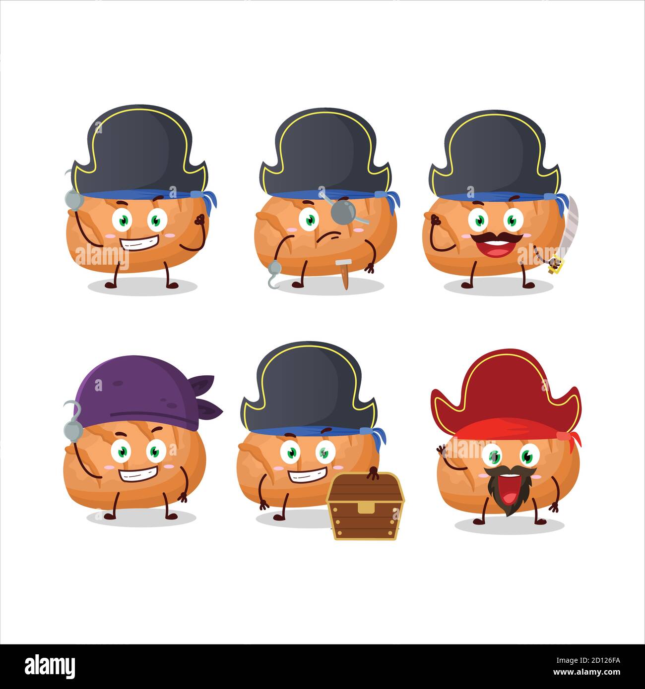 Cartoon character of bun bread with various pirates emoticons Stock ...