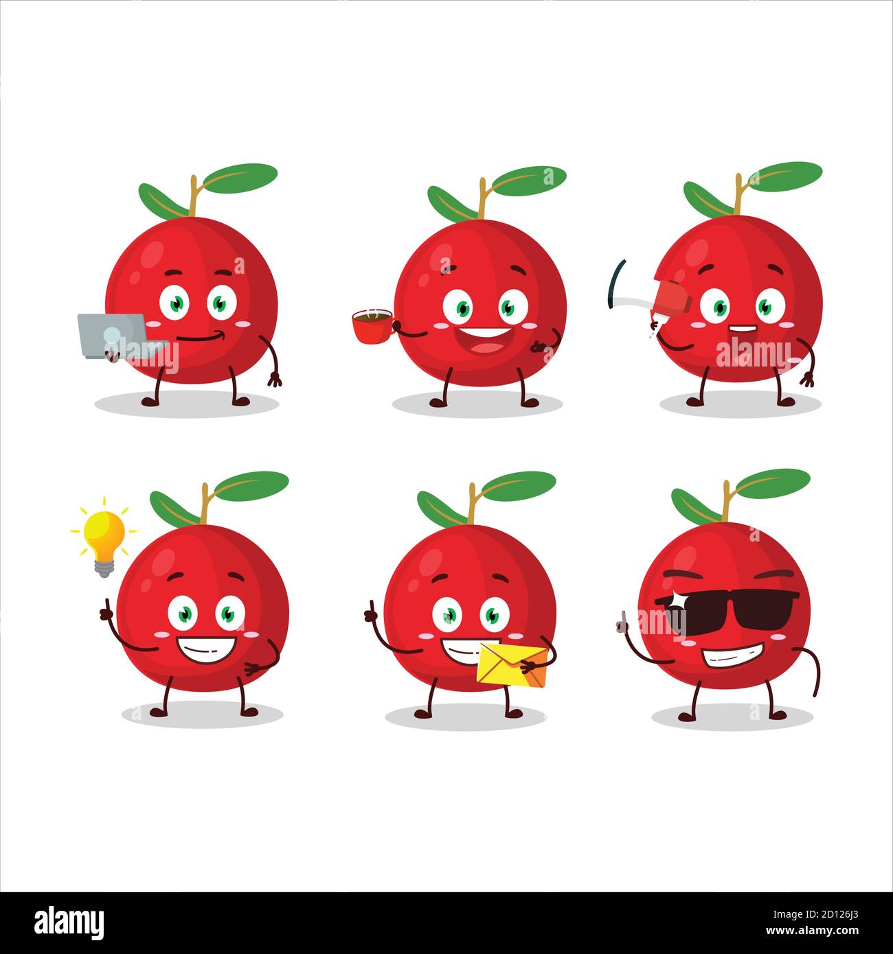 Cranberry cartoon character with various types of business emoticons ...