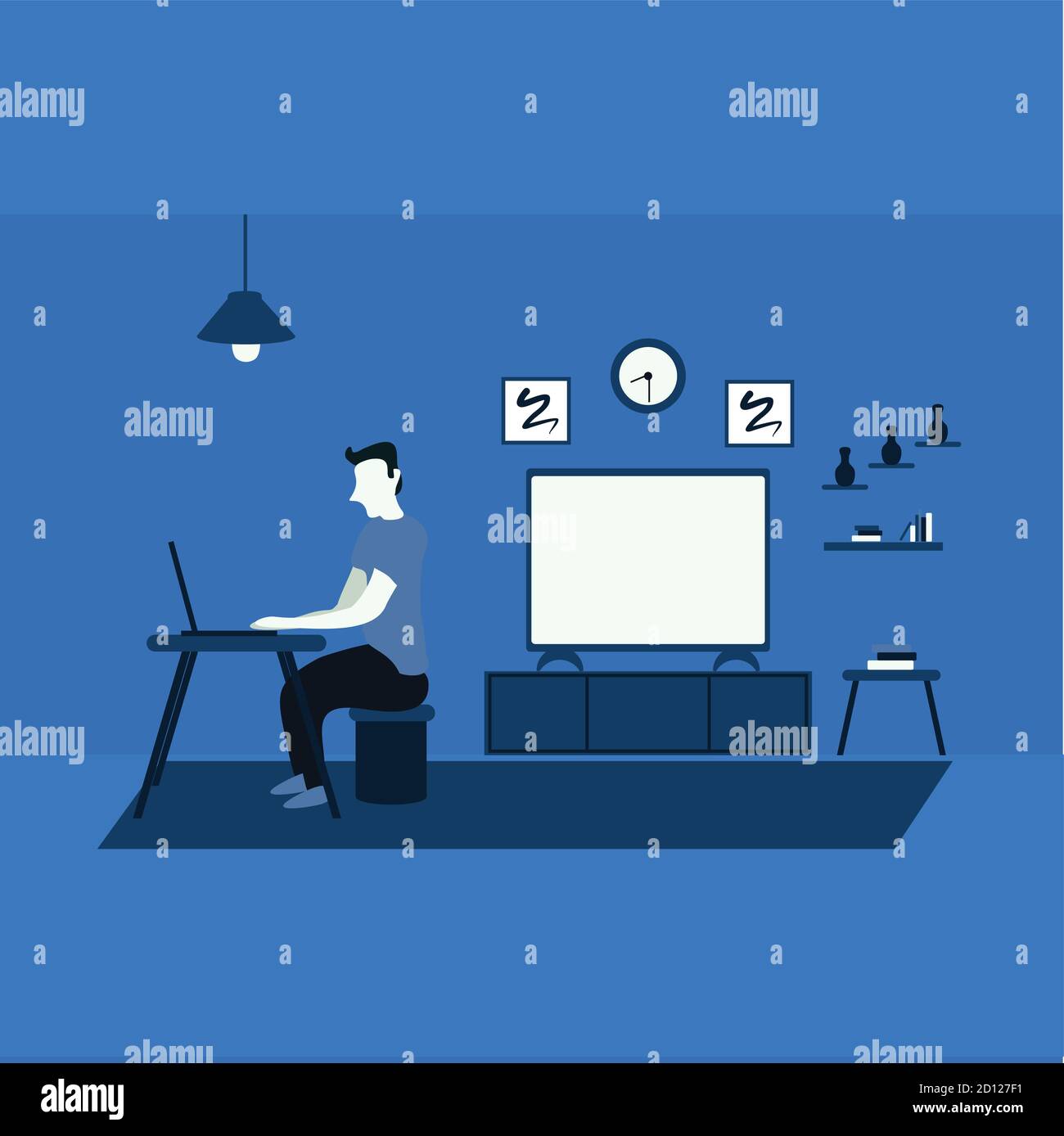 a man work from home using laptop - a man casually watching television ...