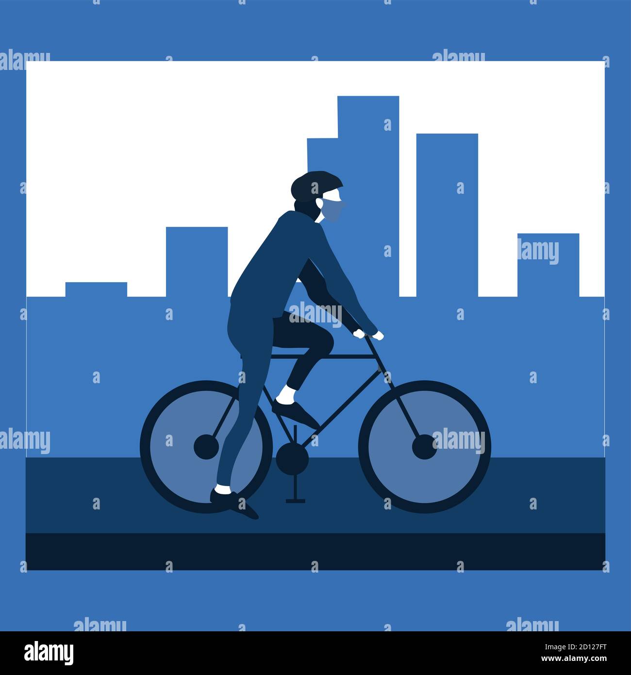 a boy or man riding the bicycle and wearing masker at street - two tone ...