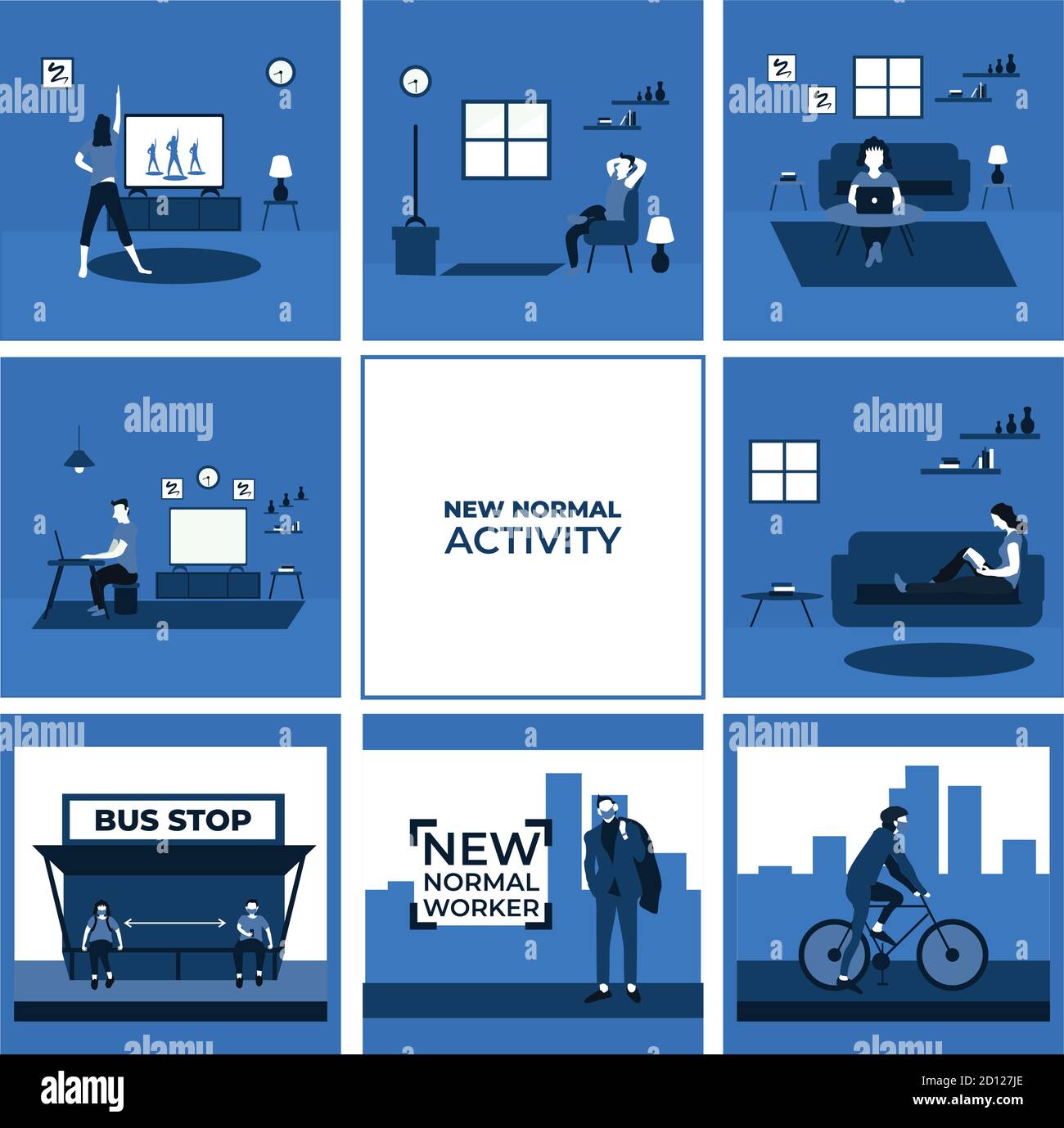 stay at home activity, social distancing and wear masker at the bus ...