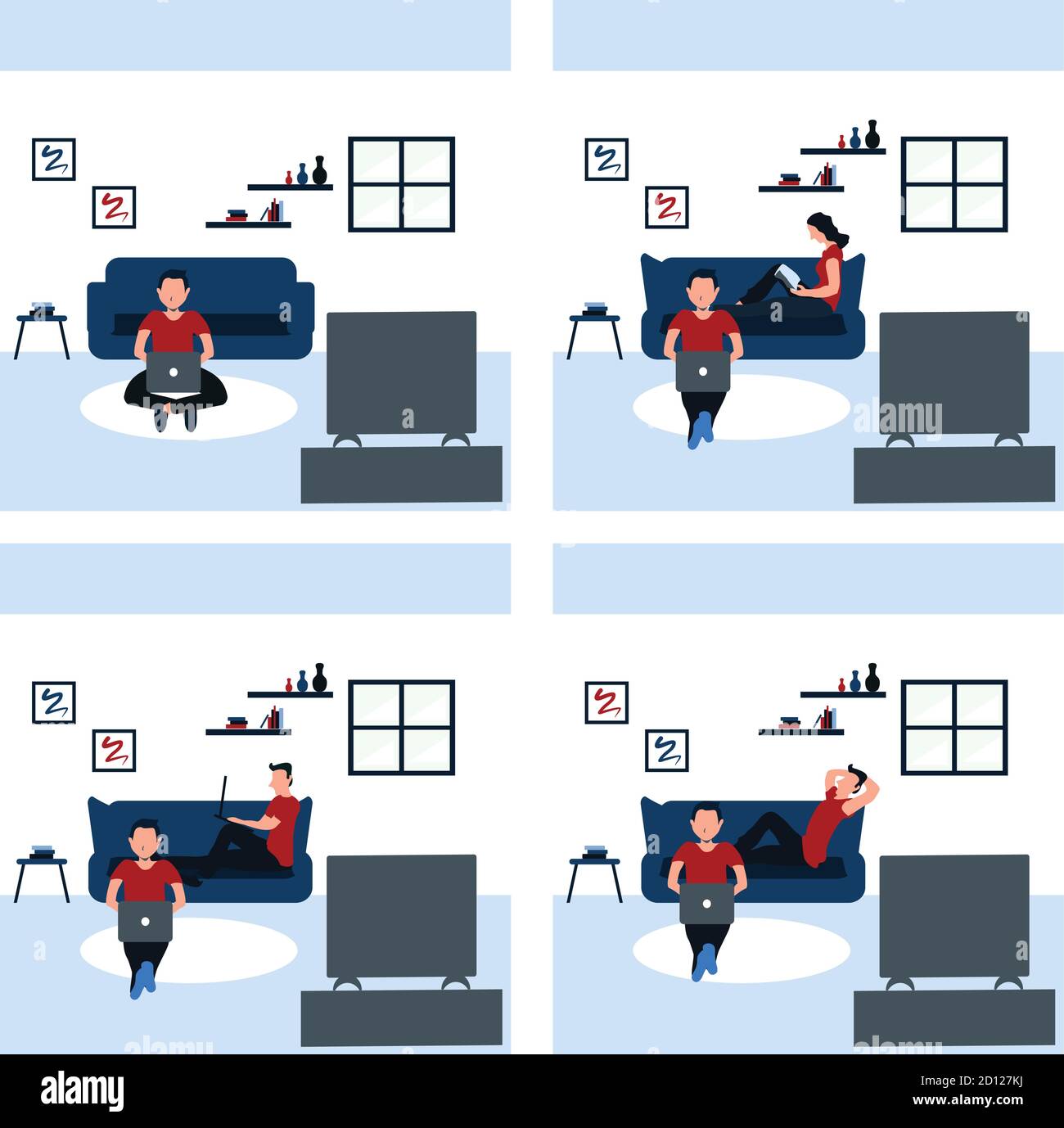 a young man learning and watching a television with his friend ...