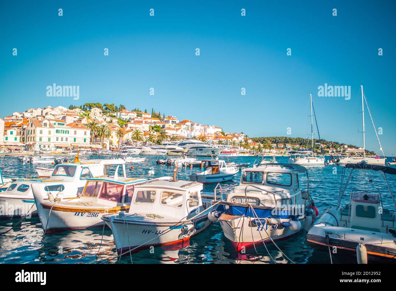 The coastal view in the harbor of Hvar island, Croatia Stock Photo - Alamy
