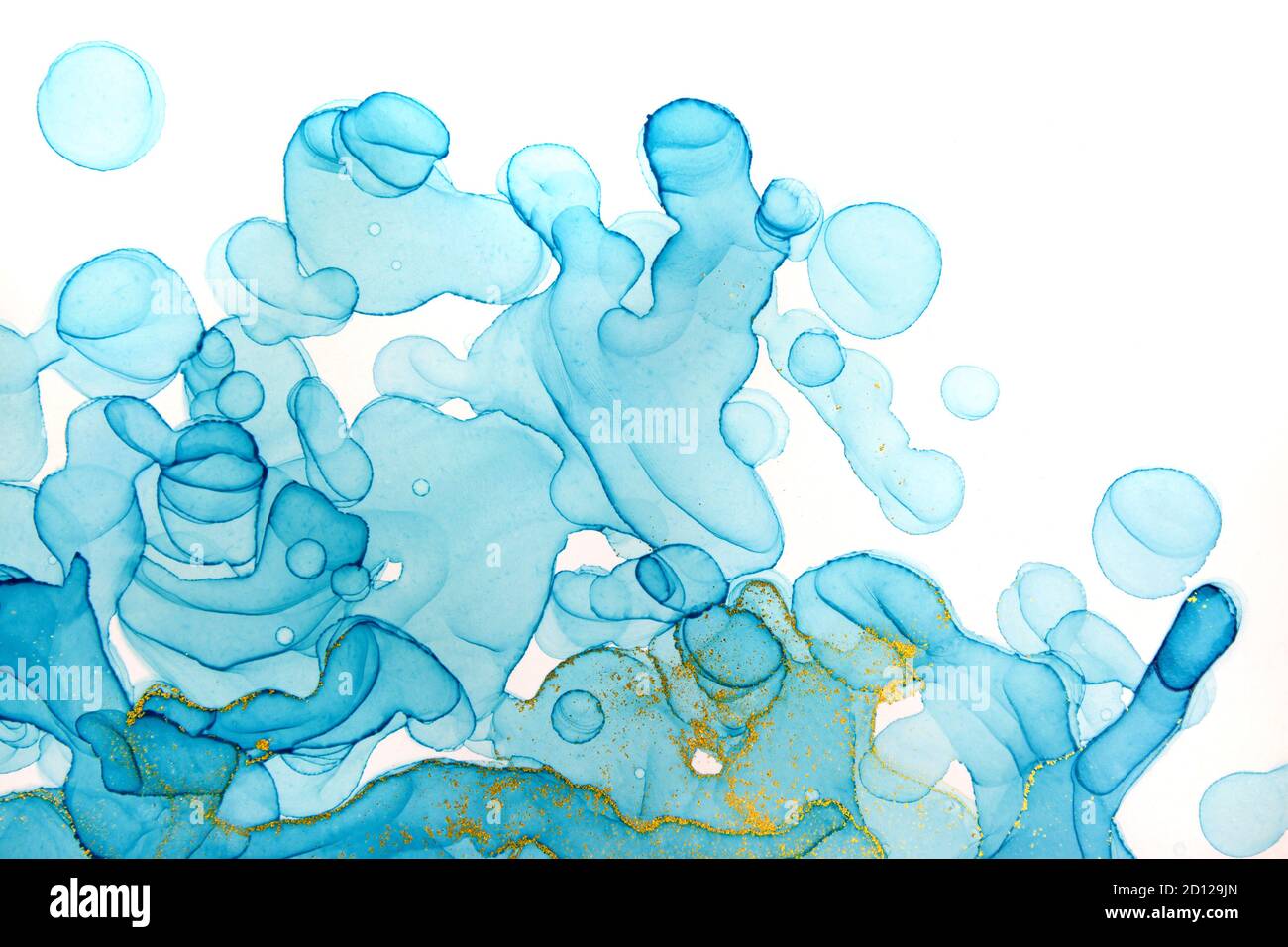 Alcohol ink blue transparent background. Ocean style watercolor drops ...