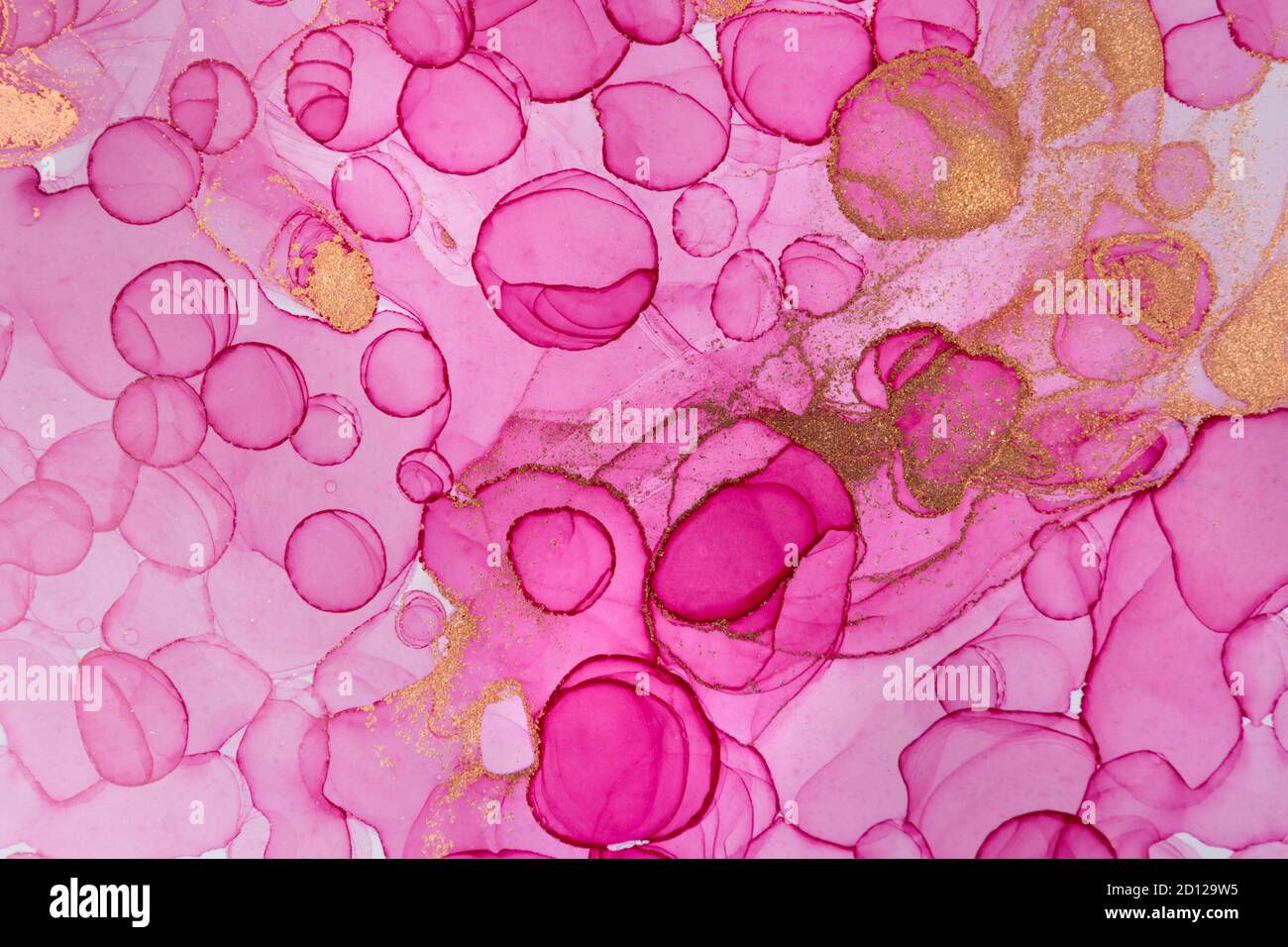 Transparent pink and gold watercolor drops texture. Bubbles imitation ...
