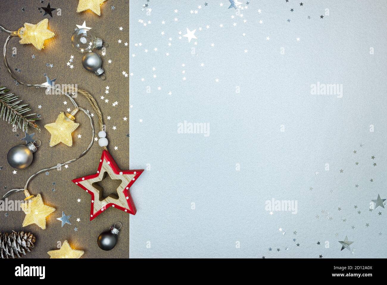 two-color festive background with christmas decorations and glowing ...