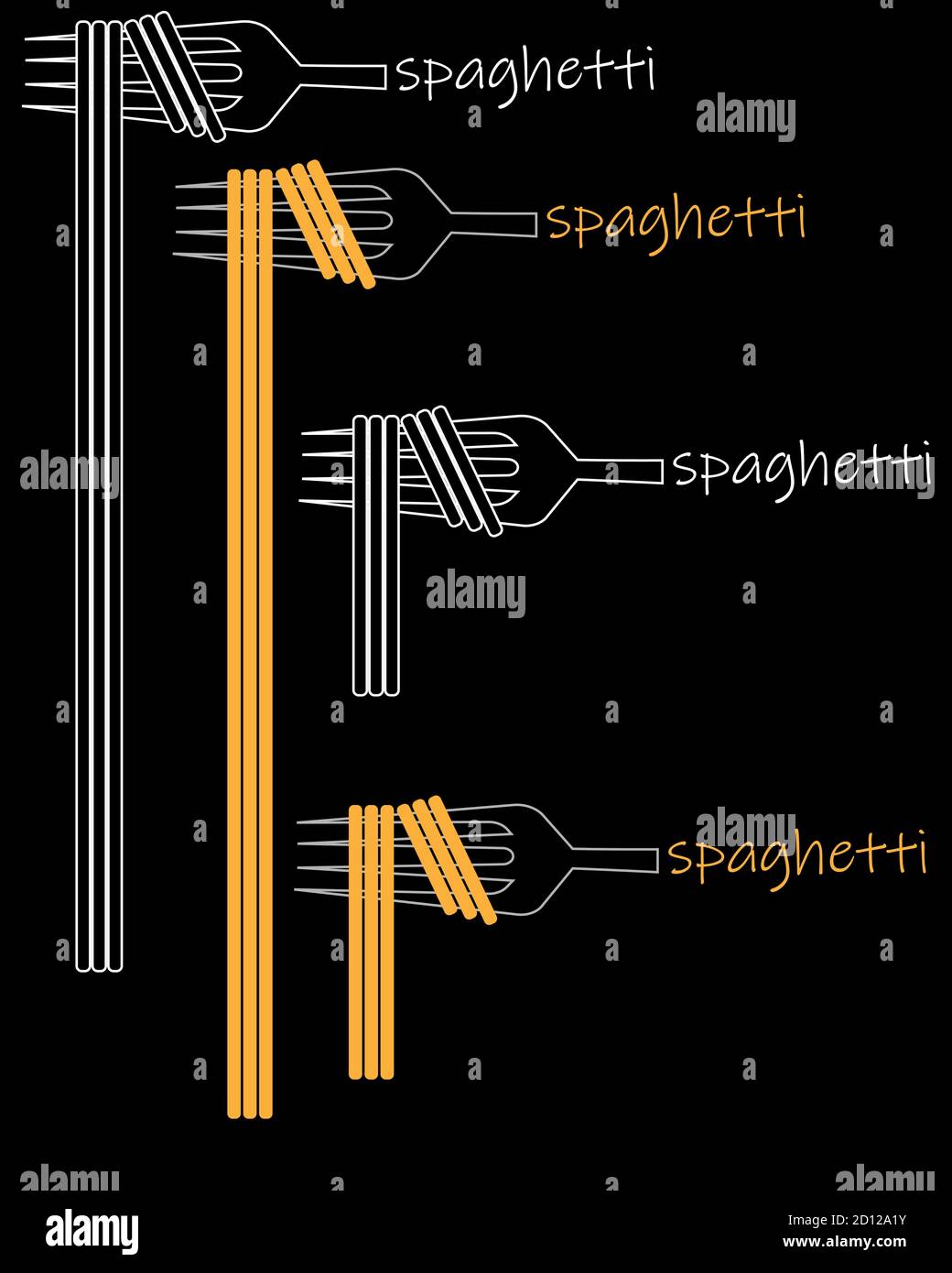 creative minimal spaghetti logo. fork with spaghetti inscription. color ...