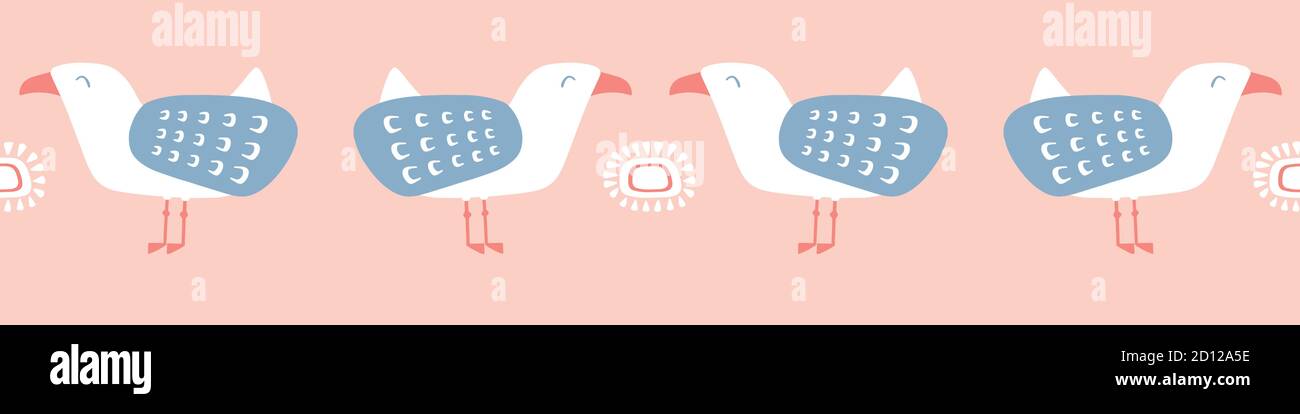 Seagull and sunshine border pattern design. Cute vector seamless repeat ...